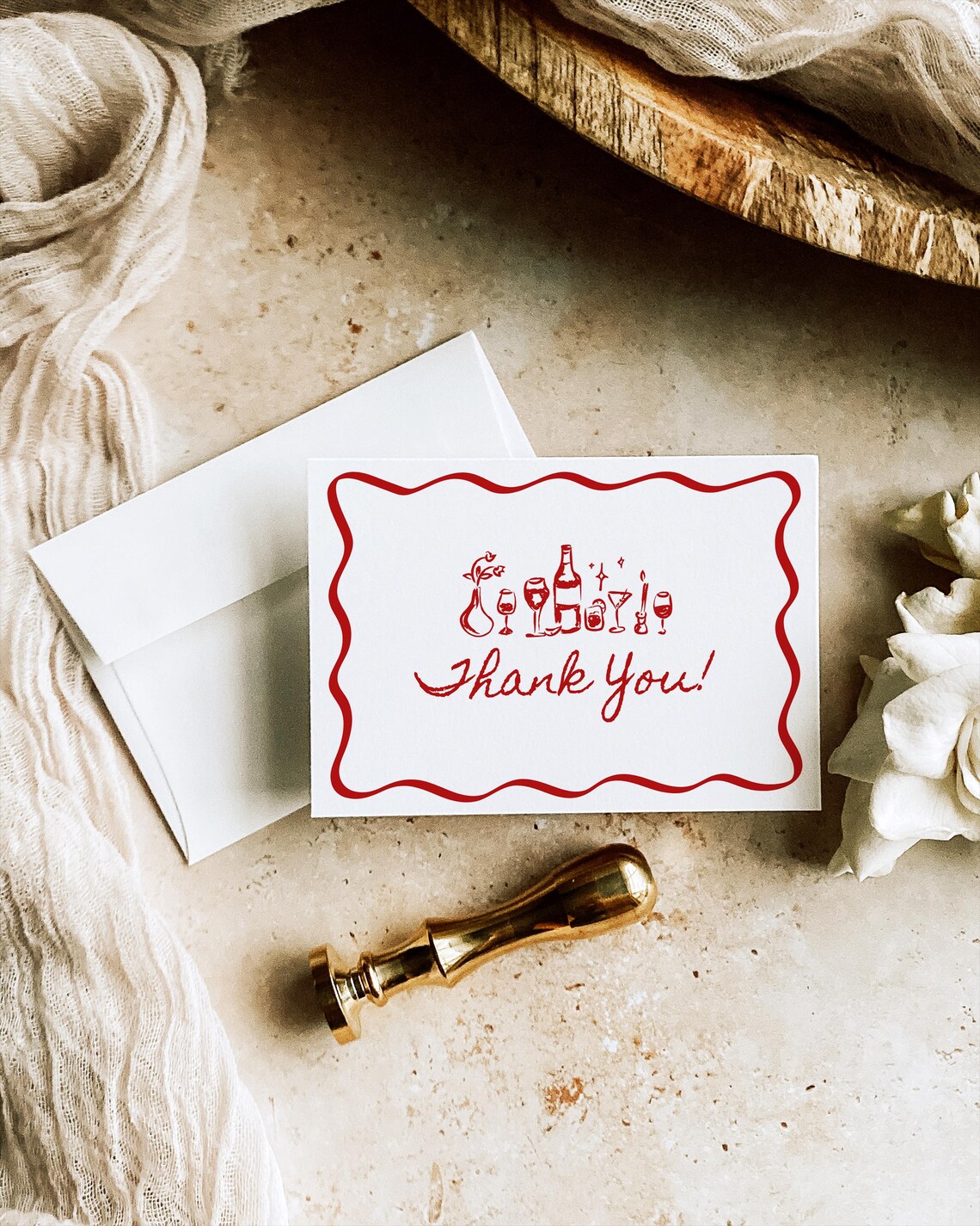 Thank You Card Template, Whimsical Hand Drawn Wedding Note, Italian ...