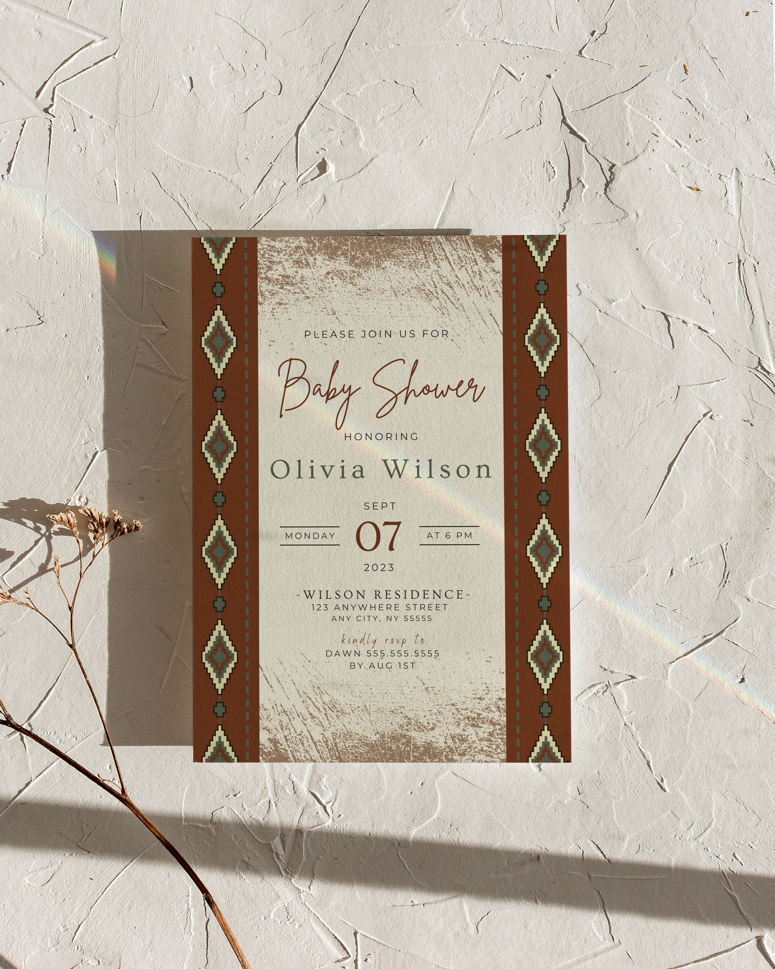 Aztec Western Baby Shower Invitation Terracotta Aztec Invitations ...