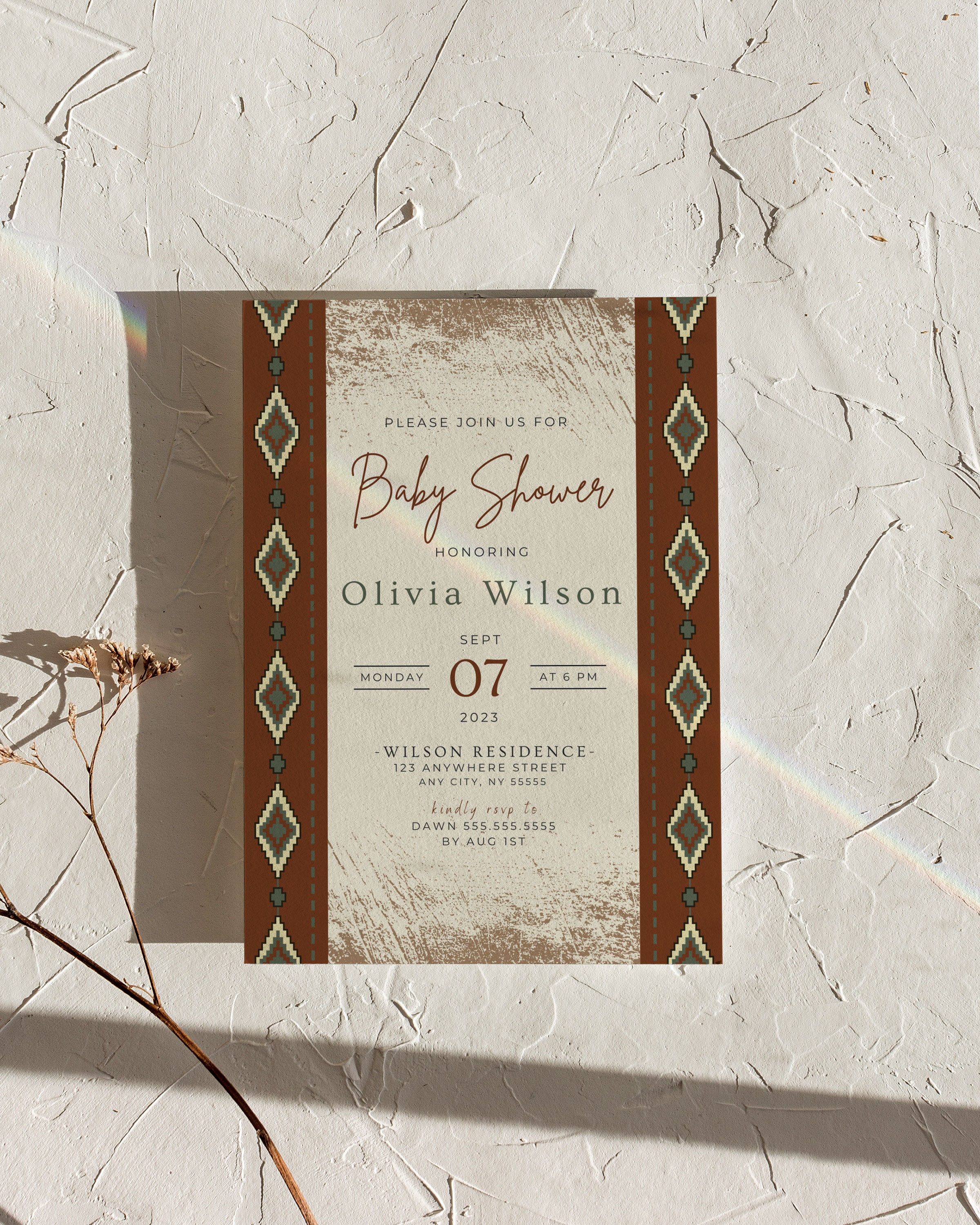 Aztec Western Baby Shower Invitation Terracotta Aztec Invitations ...