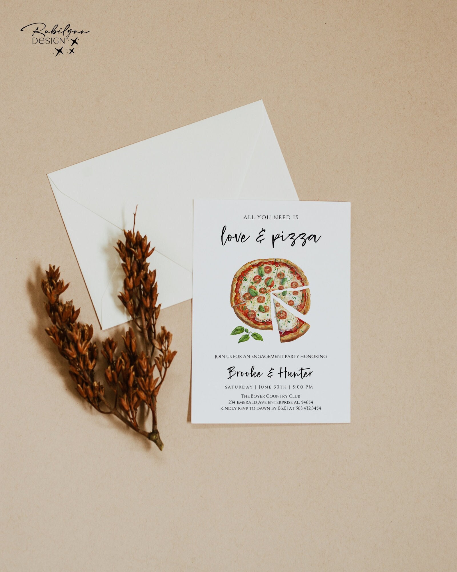Love and Pizza Engagement Invitation, Pizza Party Engagement Invitation ...