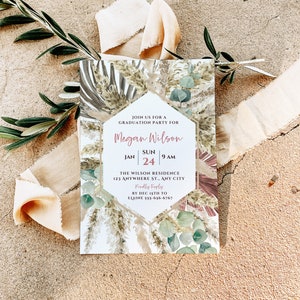 Boho Graduation Party Invitation, Rustic Graduation Invitation, Floral ...