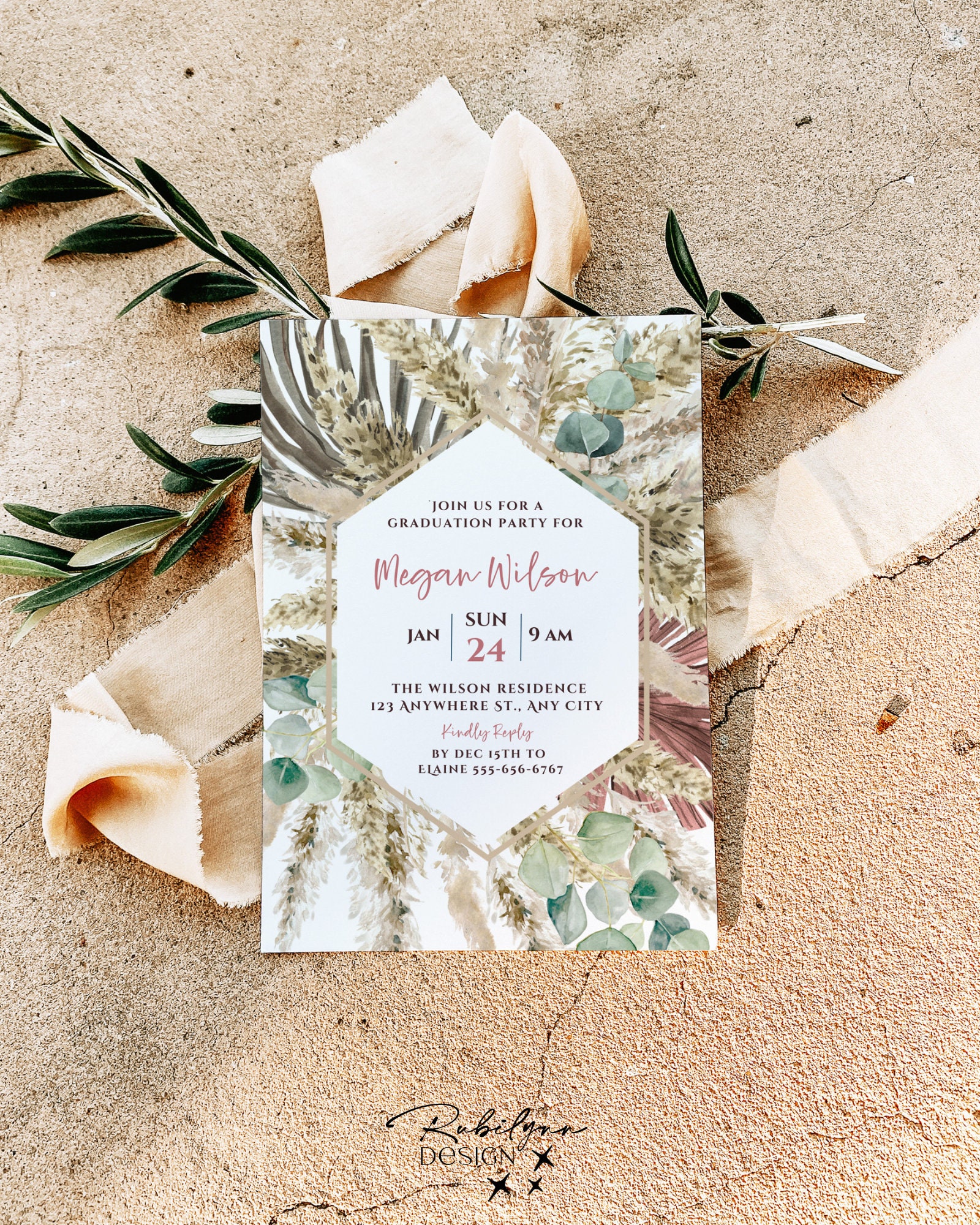 Boho Graduation Party Invitation, Rustic Graduation Invitation, Floral ...