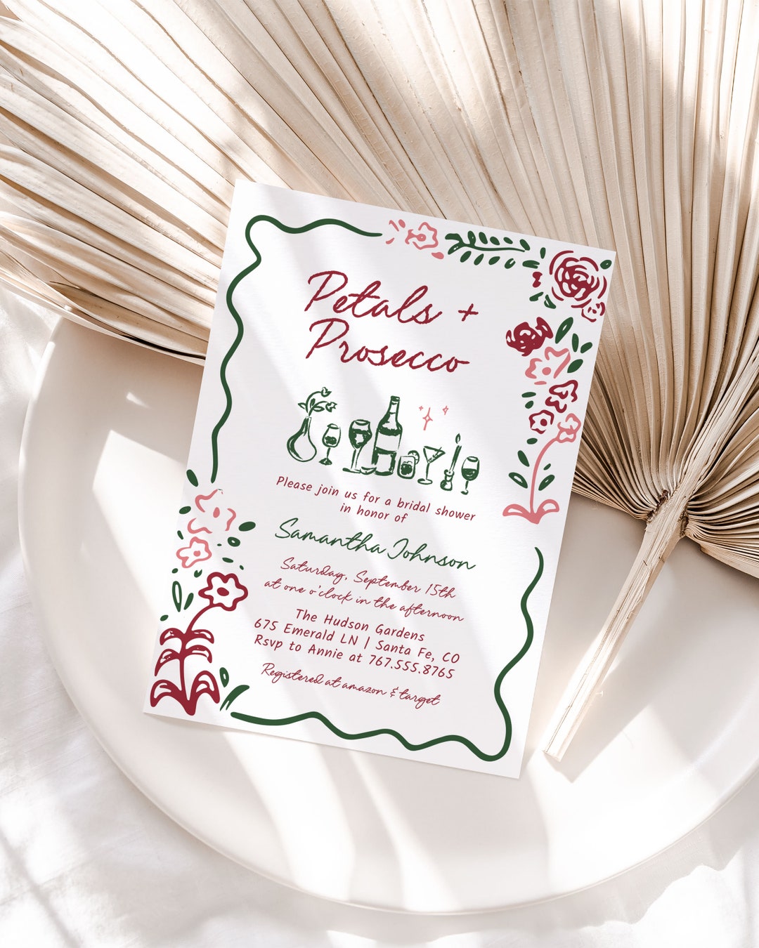 Bridal Shower Invitation Template, Editable Petals and Prosecco Wedding ...