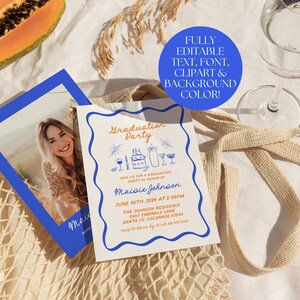 Whimsical Hand Drawn Graduation Party Invite Handwritten Wavy Border ...