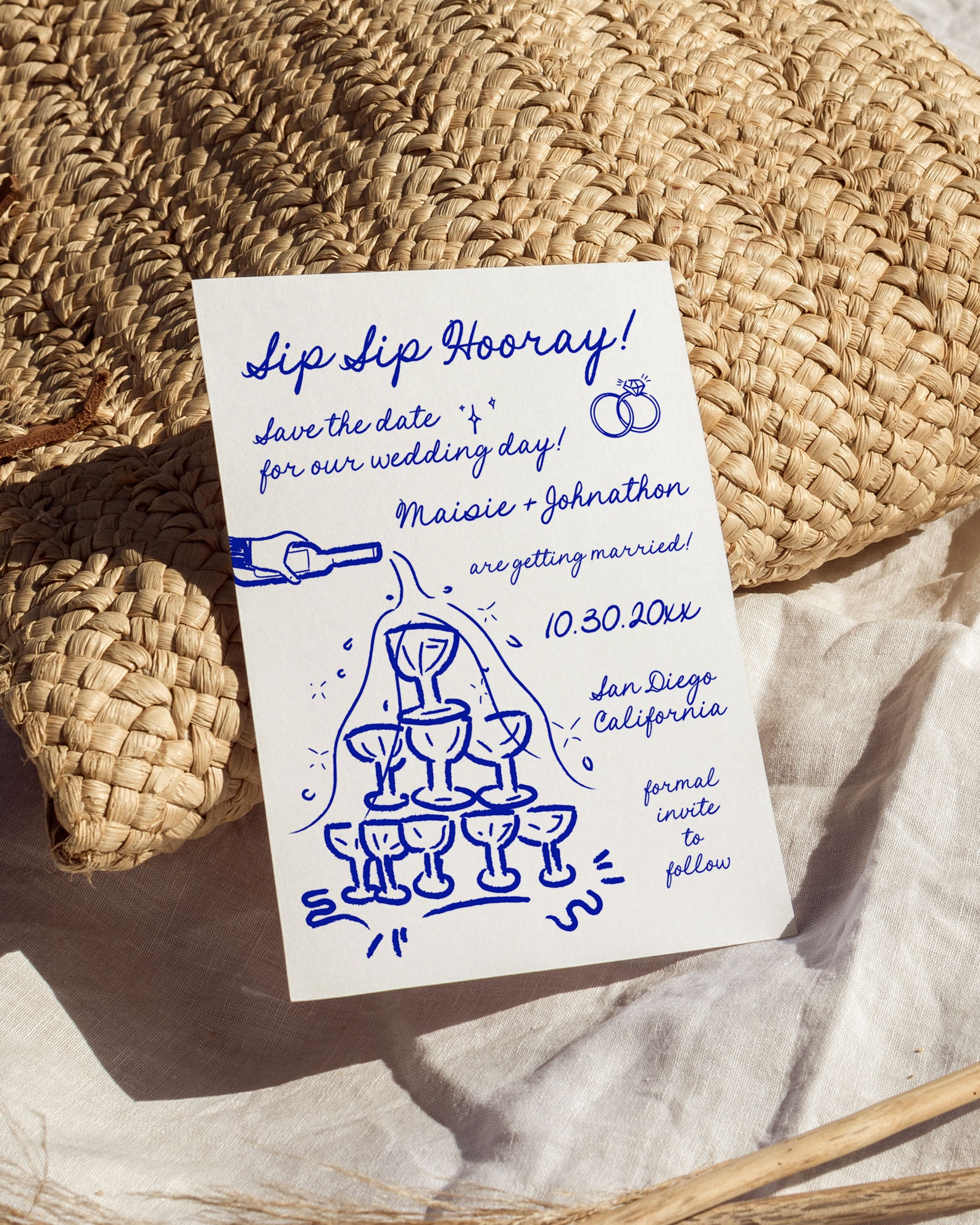 Save The Date Template Hand Drawn Parisian Champagne Tower Invitation