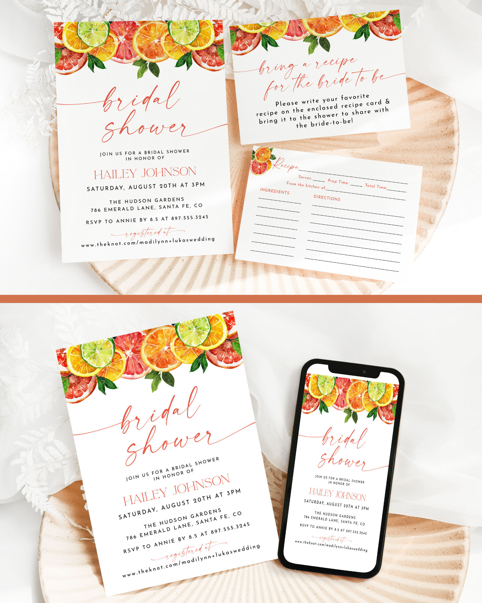 Citrus Bridal Shower Invitation Bundle, DIY Editable Main Squeeze ...