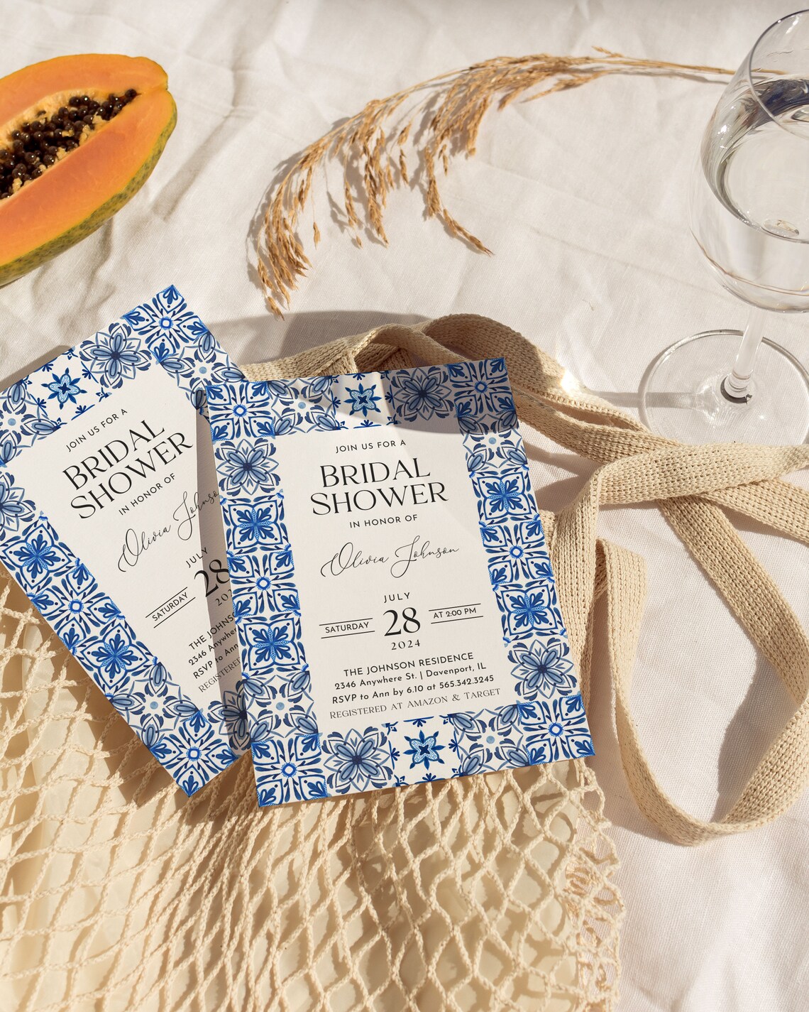 Mediterranean Tile Bridal Shower Invitation Template, Dark Blue Italian ...