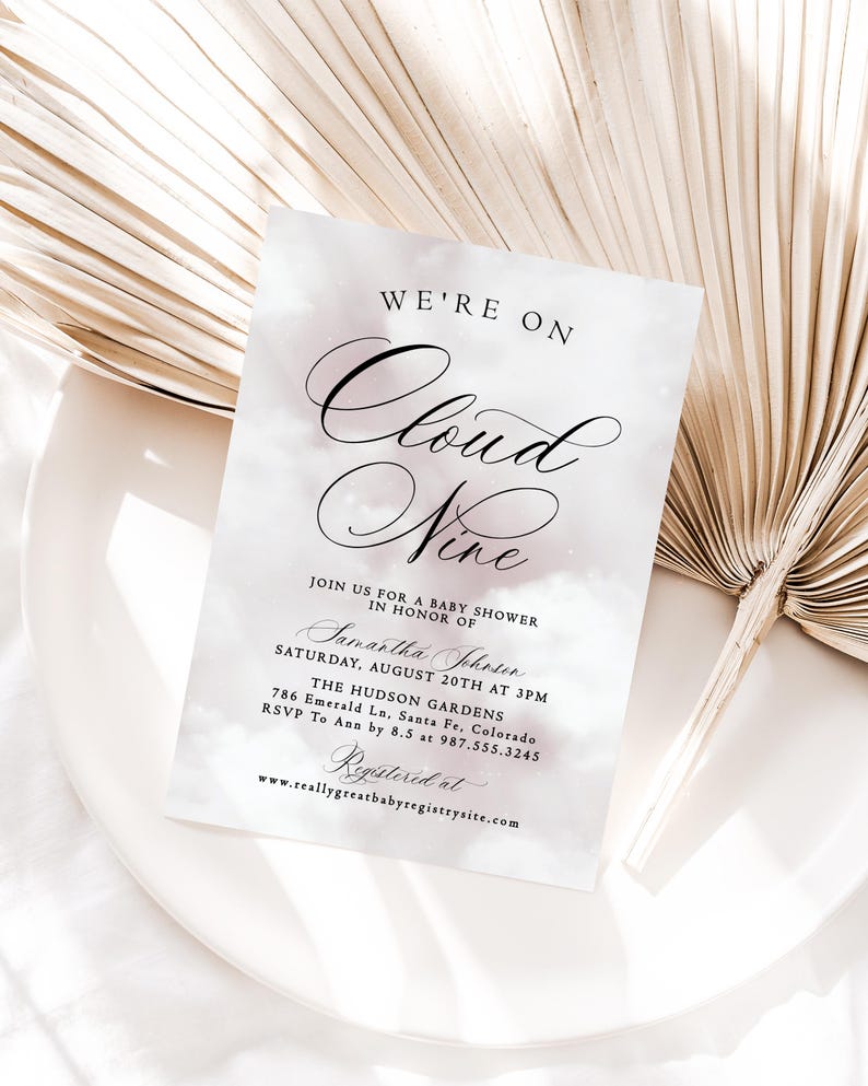 Cloud Nine Baby Shower Invitation, Beige Cloud Baby Shower Invite ...