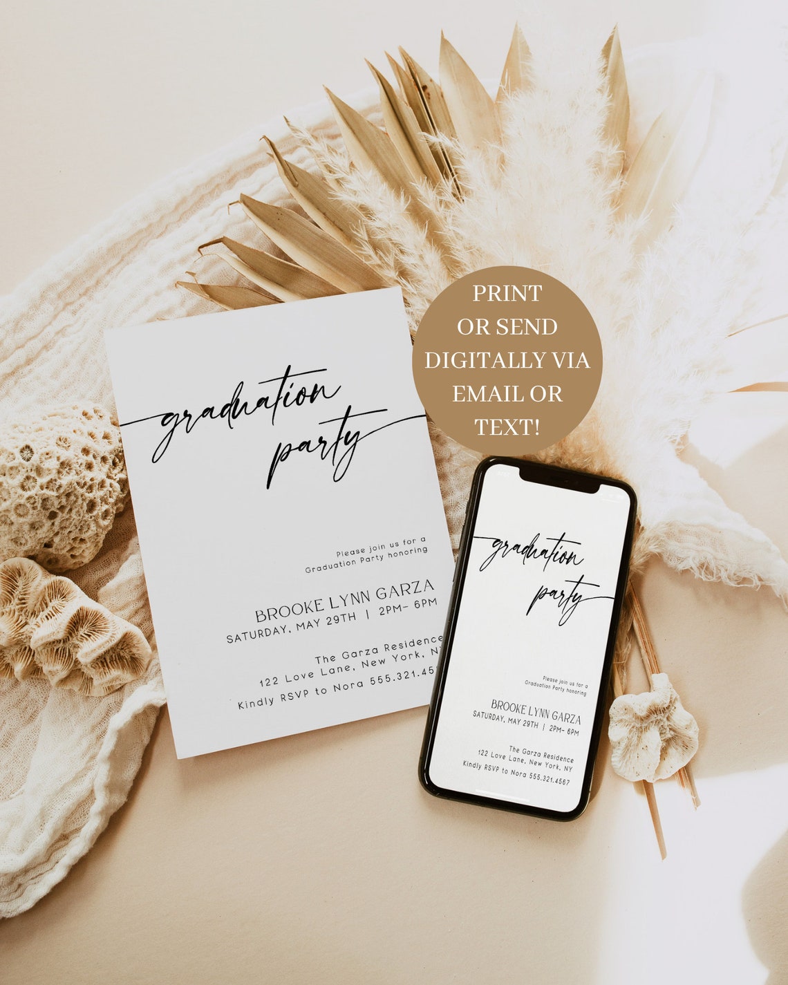 Graduation Party Invitation Template, Modern Graduation Announcement ...