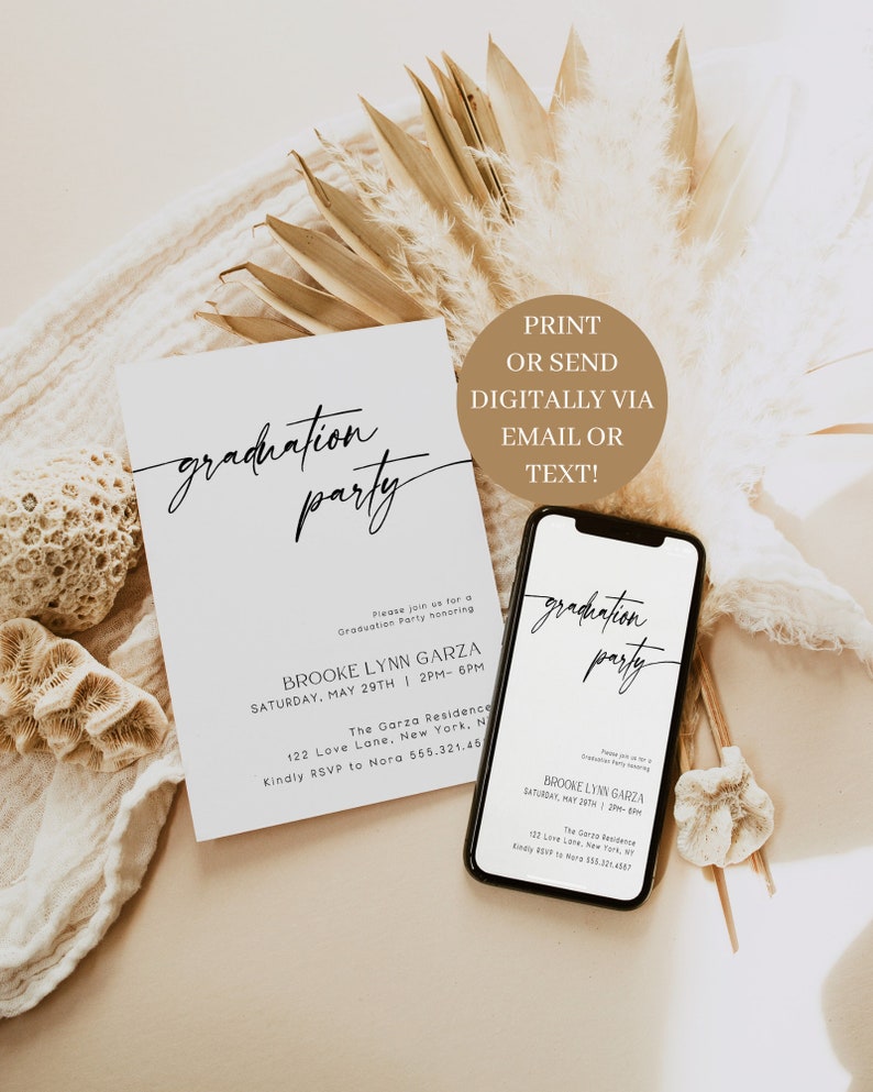 Graduation Party Invitation Template, Modern Graduation Announcement ...