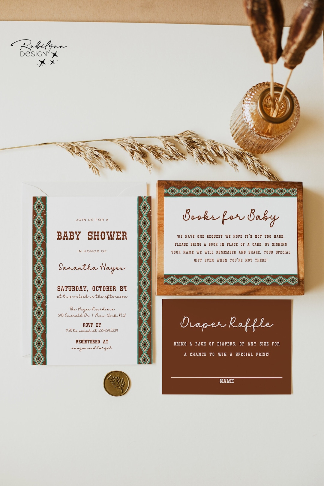 Aztec Western Baby Shower Invitation, Terracotta Aztec Invitations ...