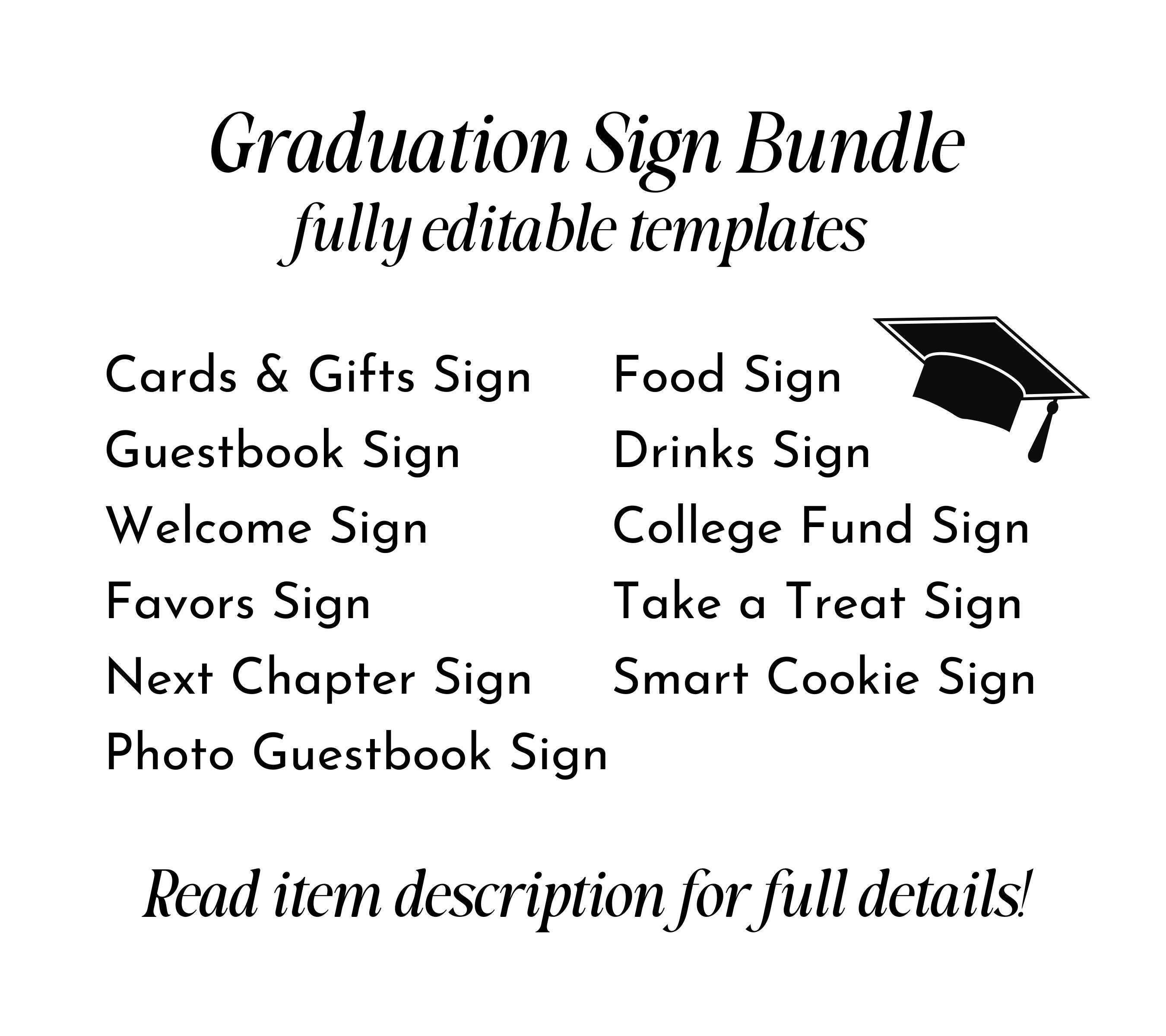 Graduation Party Sign Bundle, Editable Grad Party Templates, Printable ...
