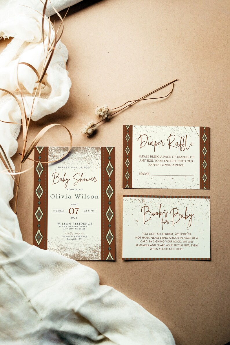Aztec Western Baby Shower Invitation Terracotta Aztec Invitations ...