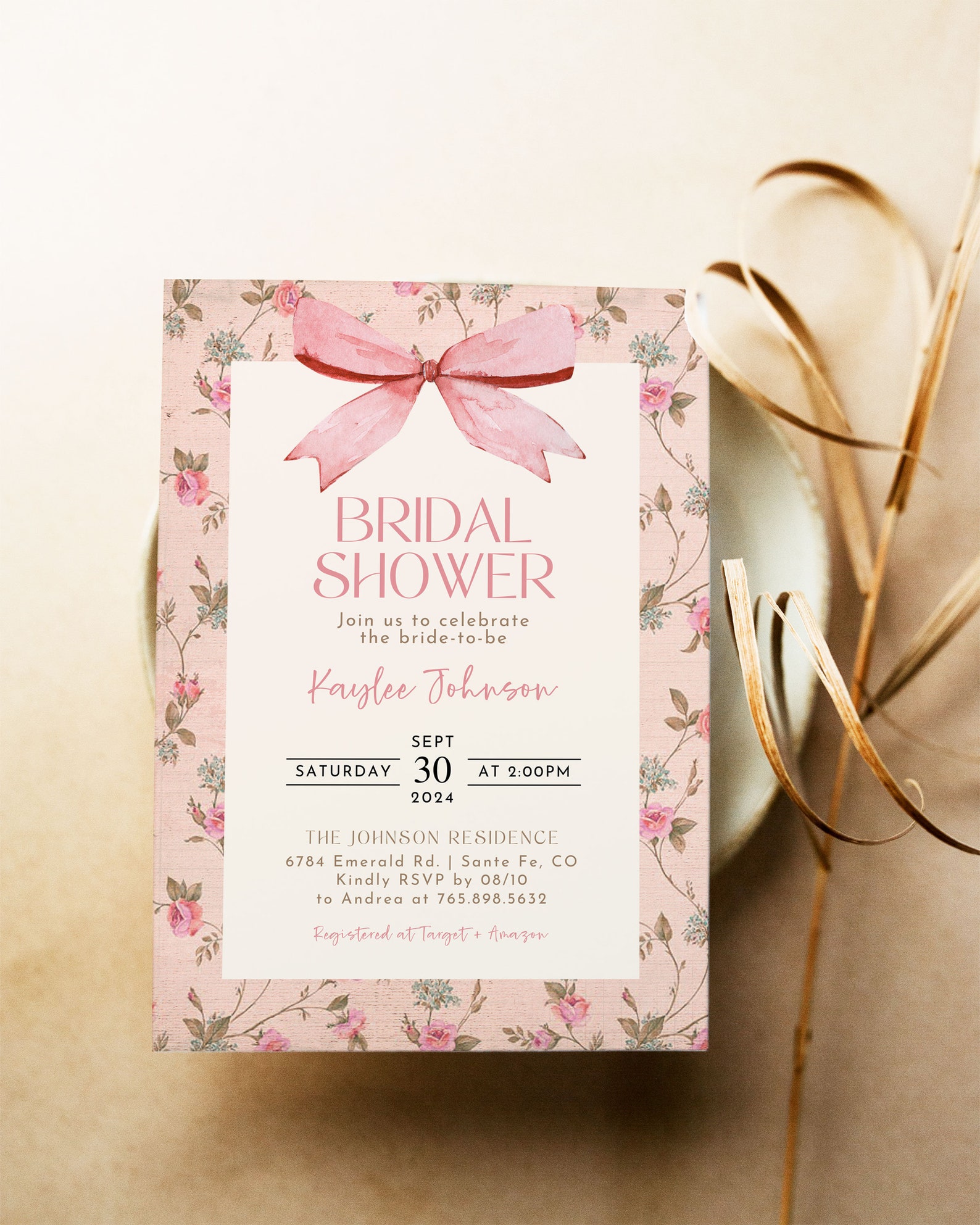 DIY Editable Coquette Shabby Chic Bridal Shower Invitation Template Set ...