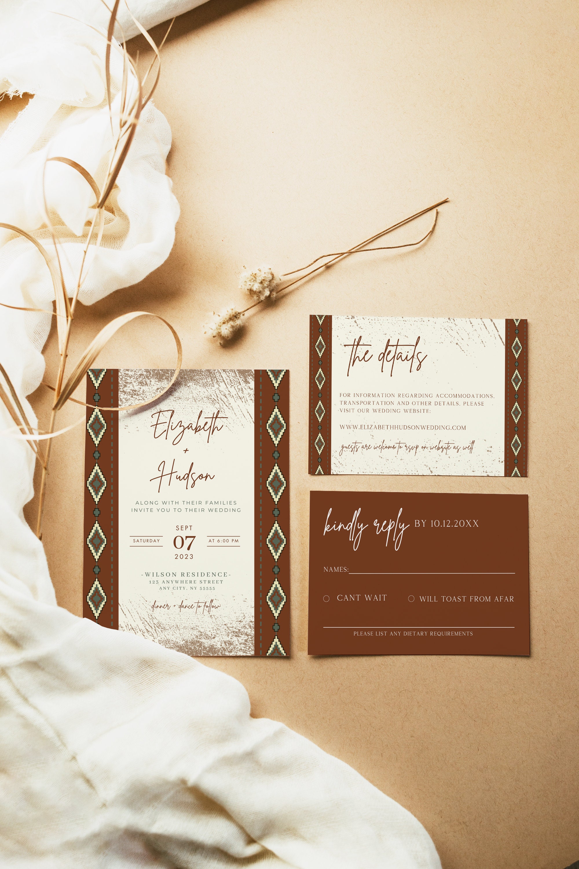 Aztec Western Wedding Invitation Suite, Southwestern Wedding Invitation ...
