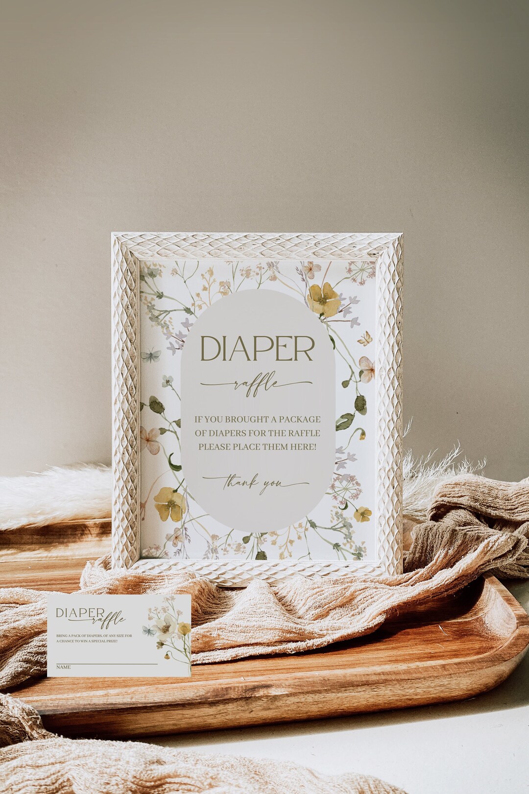 Wildflower Baby Shower Diaper Raffle Sign and Raffle Tickets, Diaper ...