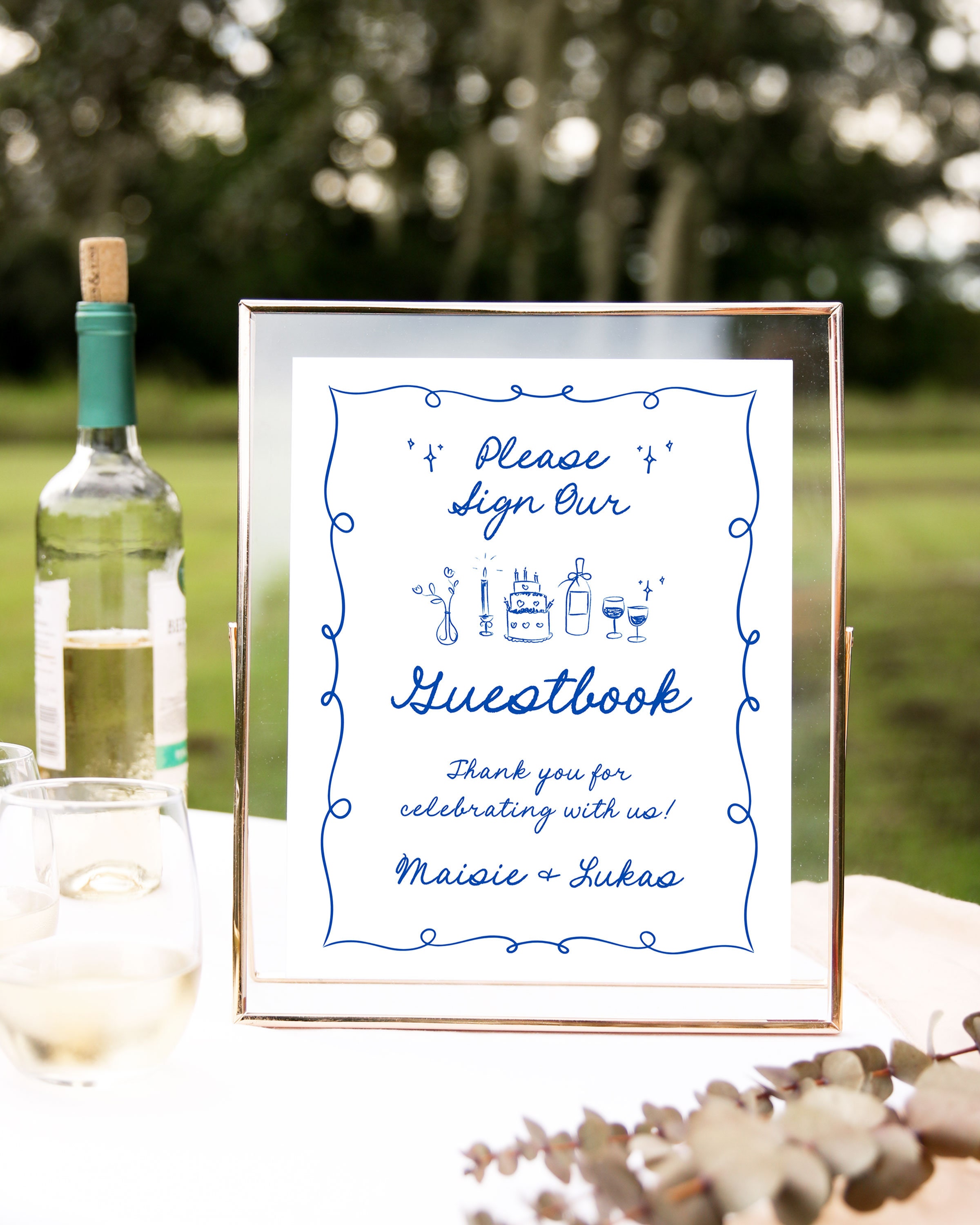 Guestbook Table Sign Template, Quirky Hand Drawn Illustration Wedding ...