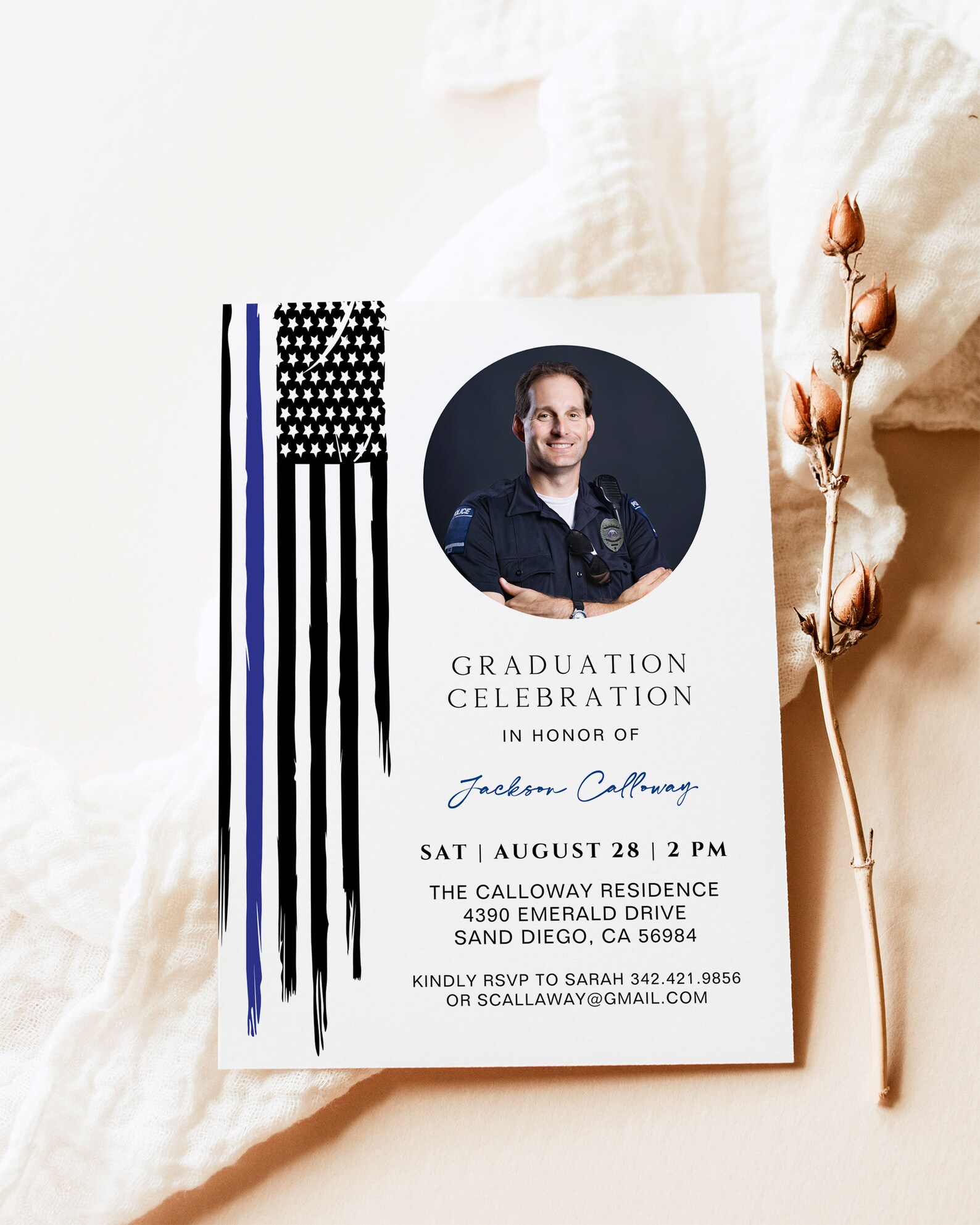 Police Academy Graduation Invitation Template, Printable Thin Blue Line ...