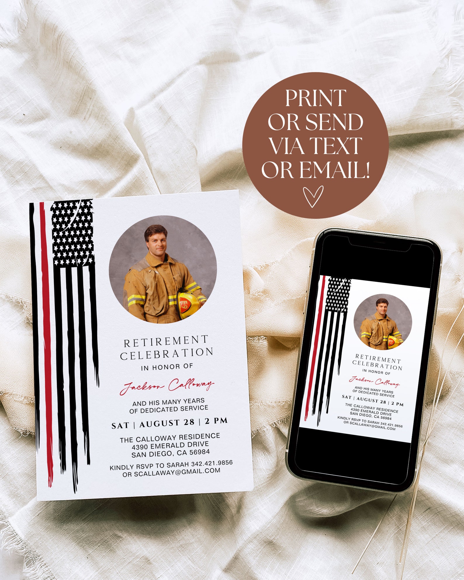 Fireman Retirement Party Invitation Template, DIY Printable Fire ...