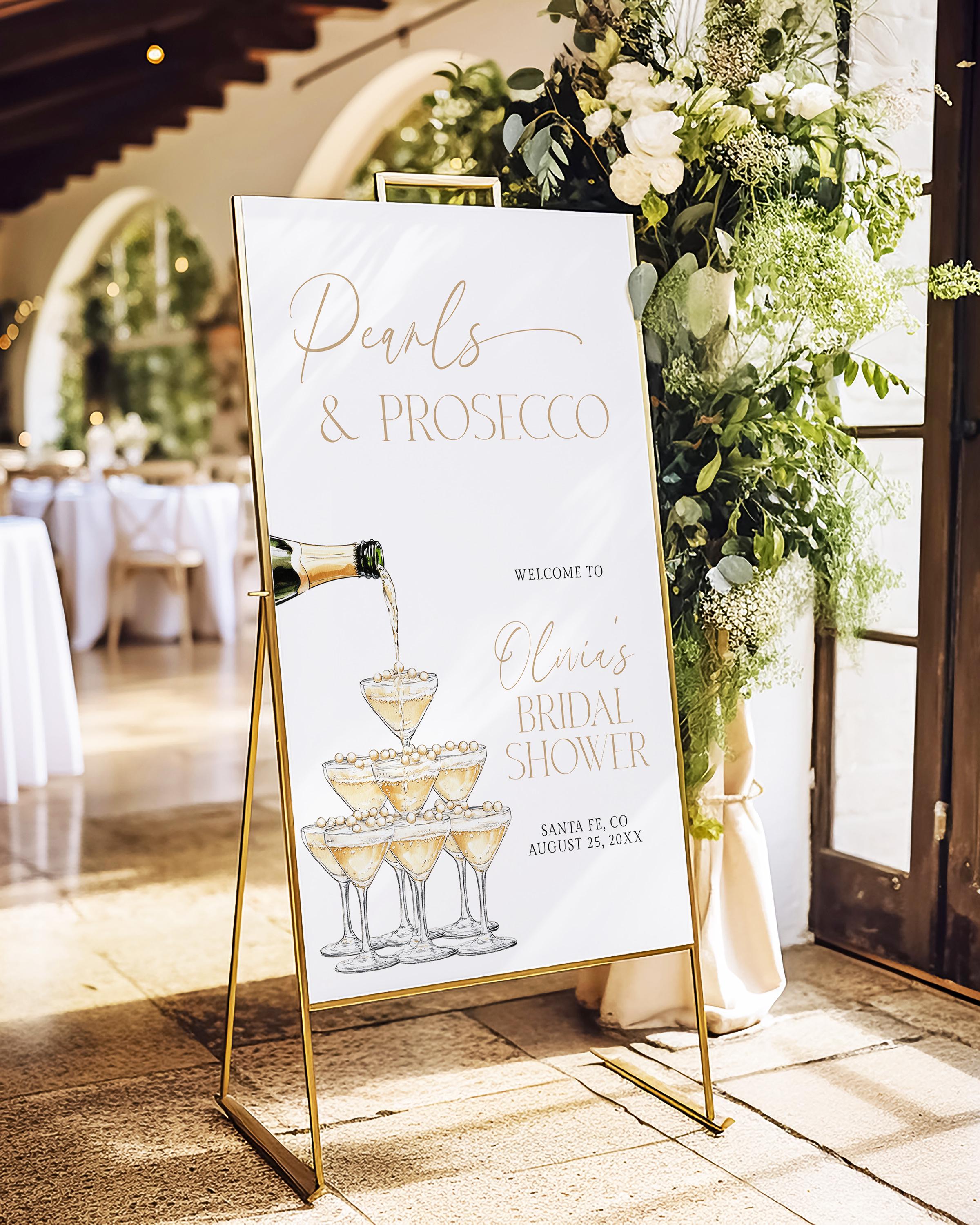 Pearls and Prosecco Bridal Shower Sign Template, DIY Editable Brunch ...
