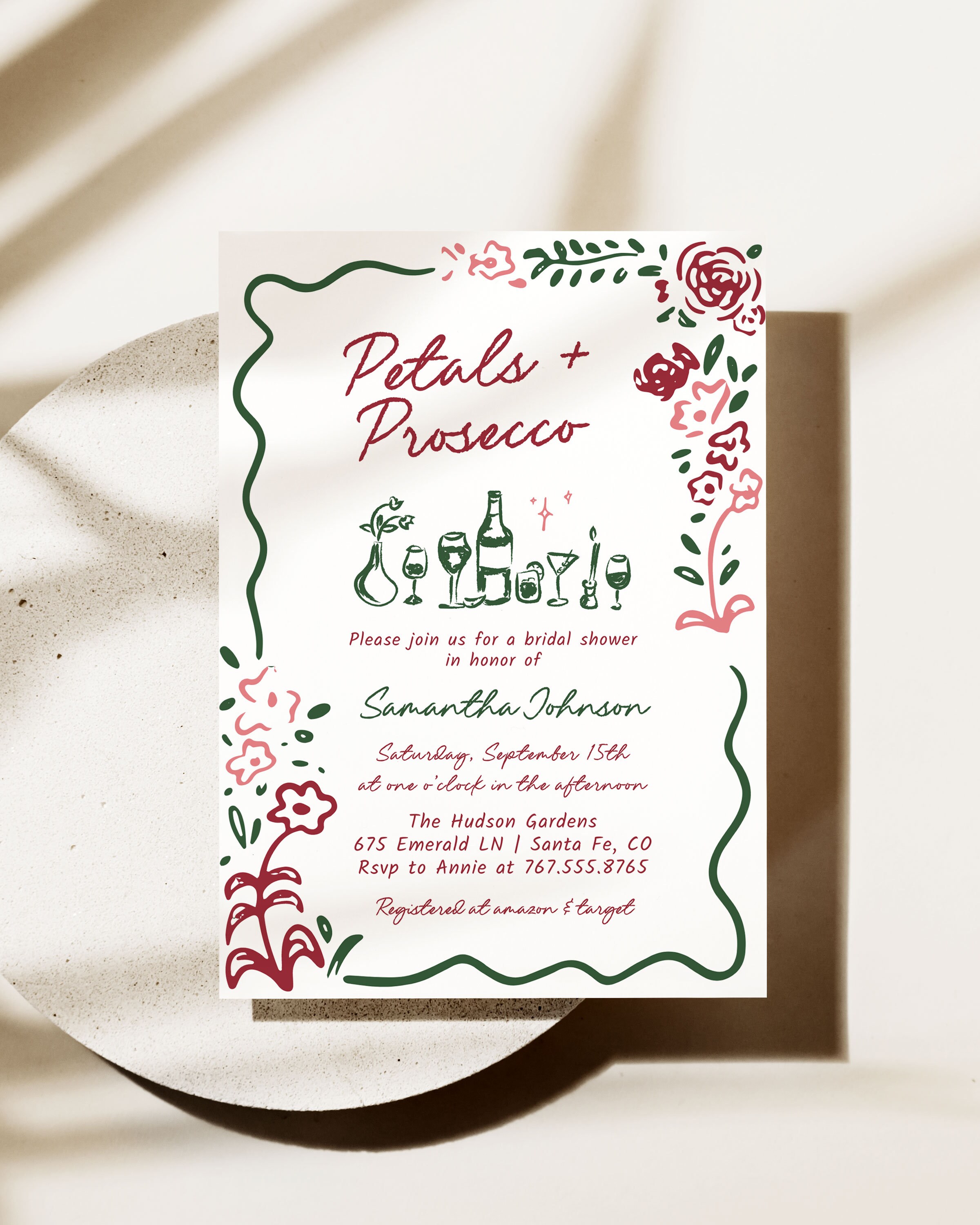 Bridal Shower Invitation Template, Editable Petals and Prosecco Wedding ...