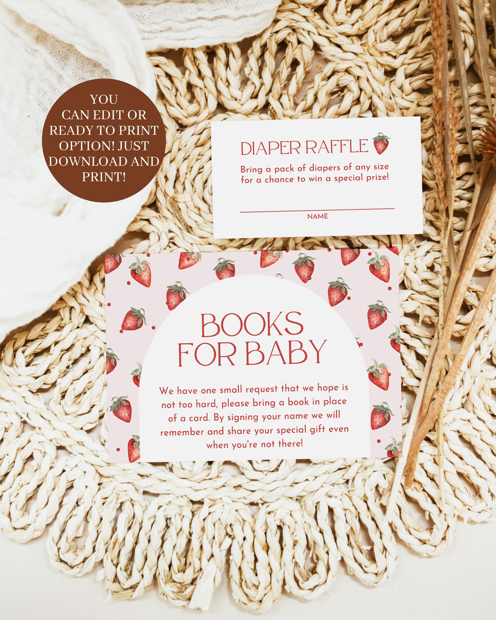 Strawberry Baby Shower Invitation Template, Berry Sweet Baby on the Way ...