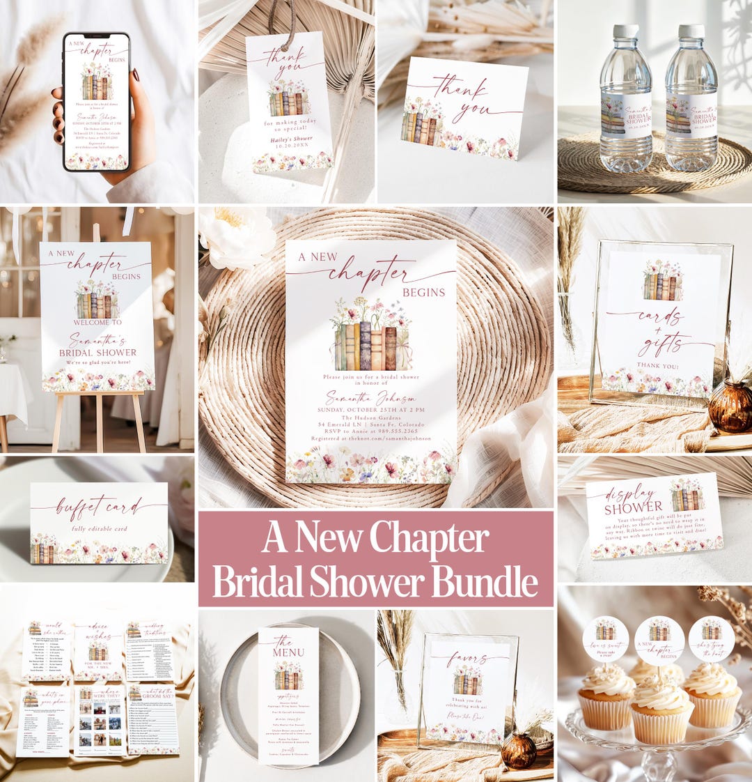 New Chapter Begins Bridal Shower Bundle Templates Editable Her Next ...