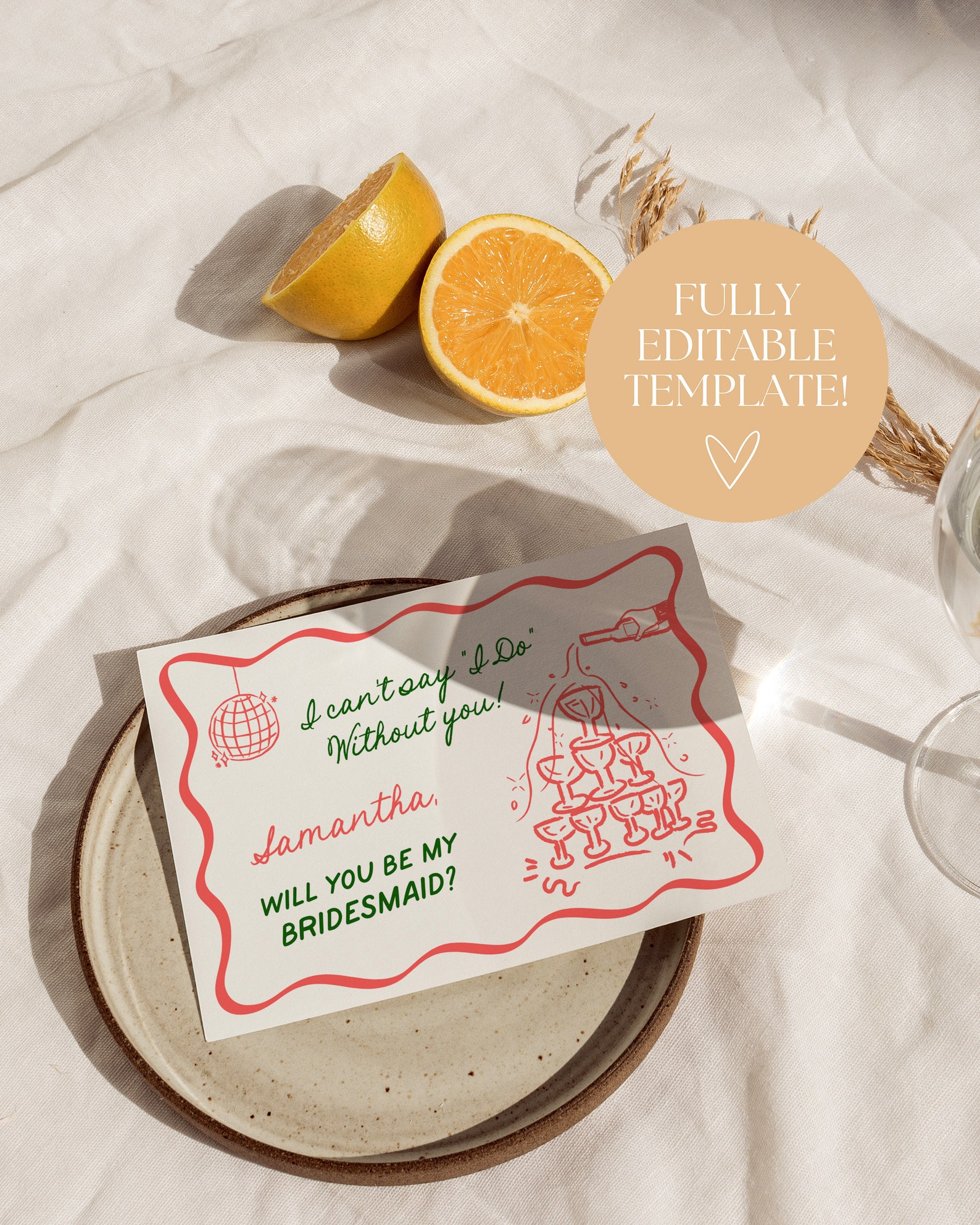 Bridesmaid Proposal Card Template, Hand Drawn Doodle Will You Be My ...