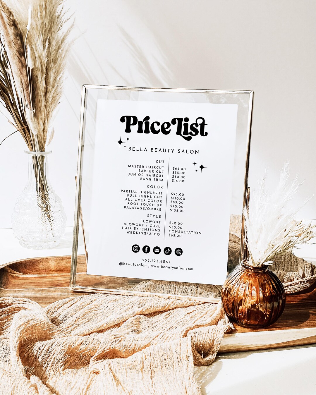 Retro Price List Template, Printable Payment Sign, Editable Pricing ...