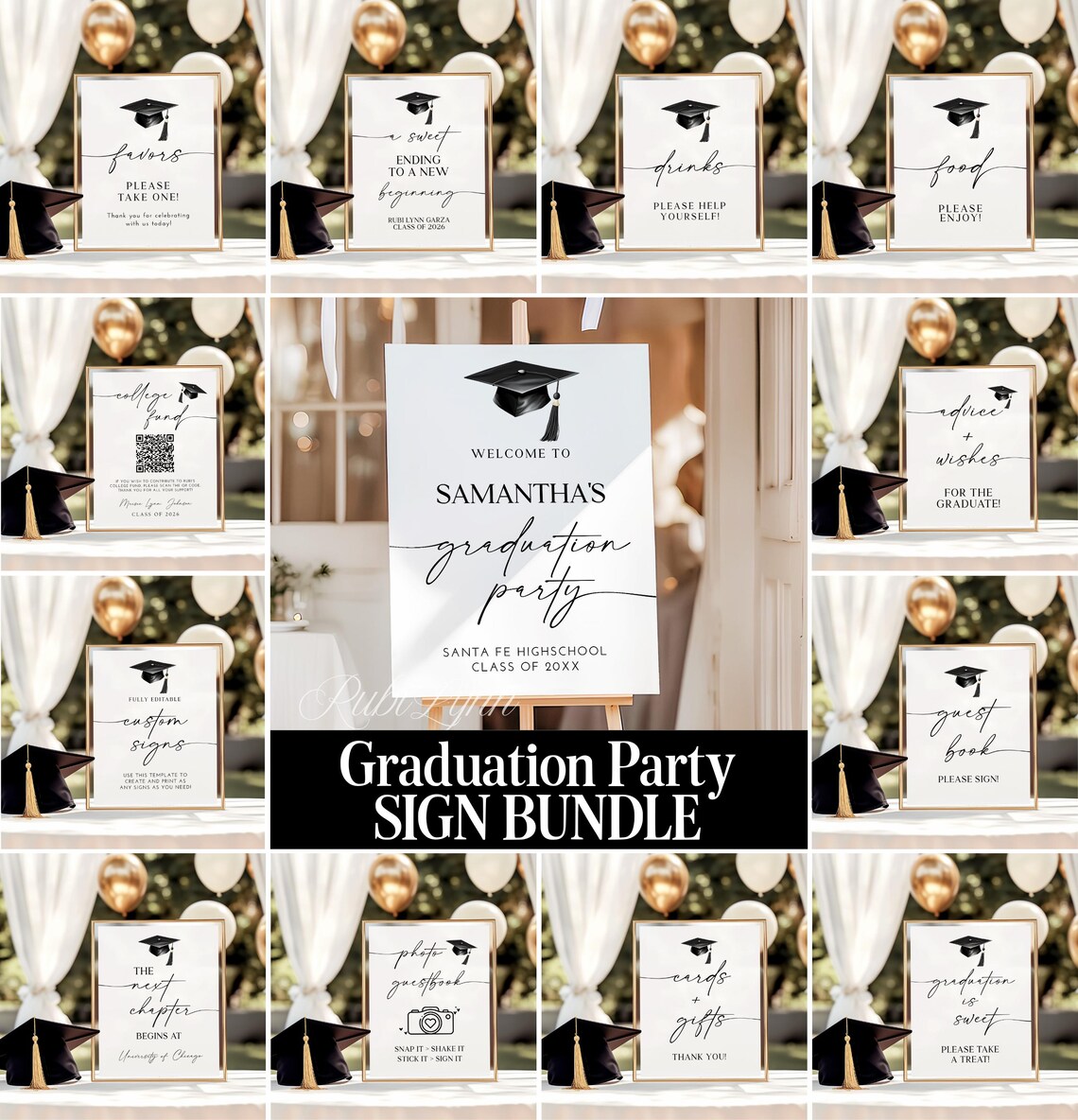 Graduation Party Sign Bundle Editable Grad Party Templates Printable ...