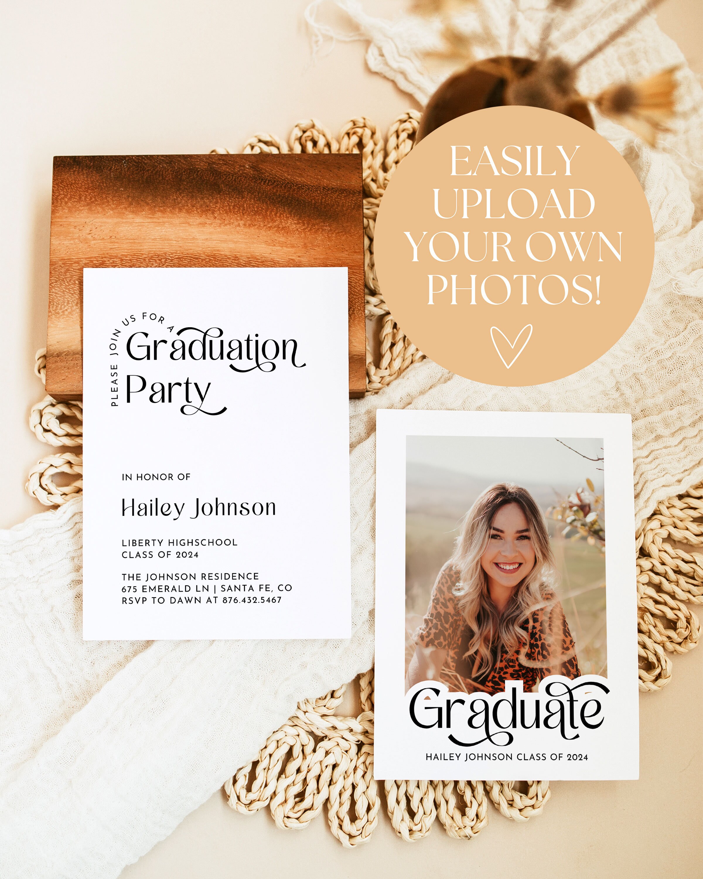 Modern Retro Photo Graduate Invite Printable Picture Highschool Grad ...
