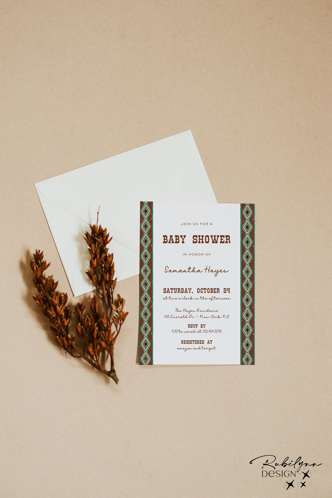 Aztec Western Baby Shower Invitation, Terracotta Aztec Invitations ...