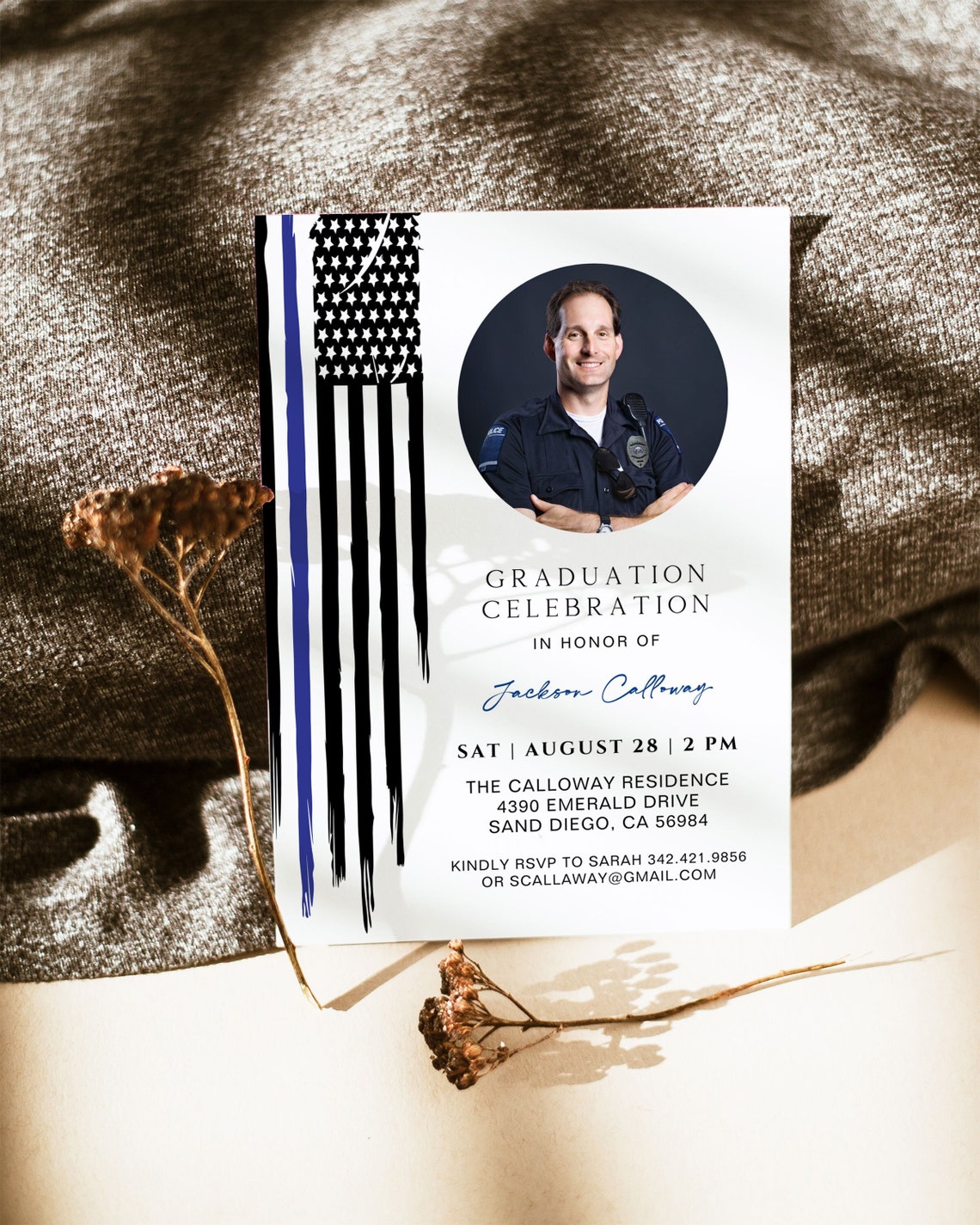 Police Academy Graduation Invitation Template, Printable Thin Blue Line ...