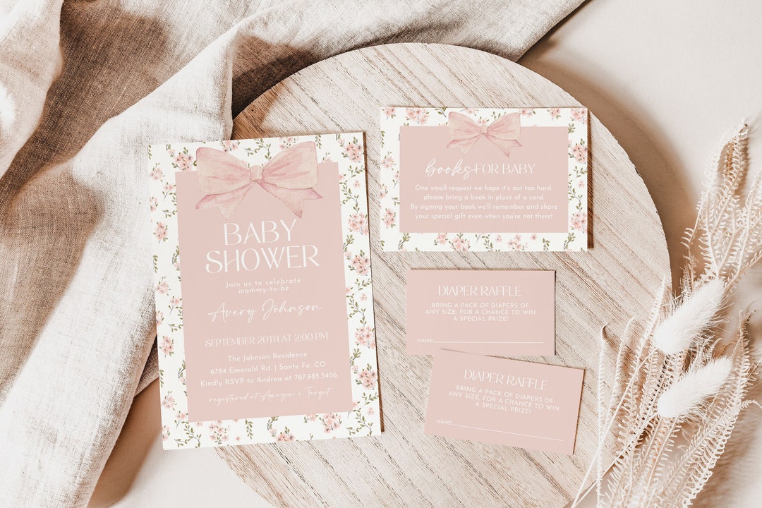 Coquette Shabby Chic Baby Shower Invitation Set, Customizable Printable ...