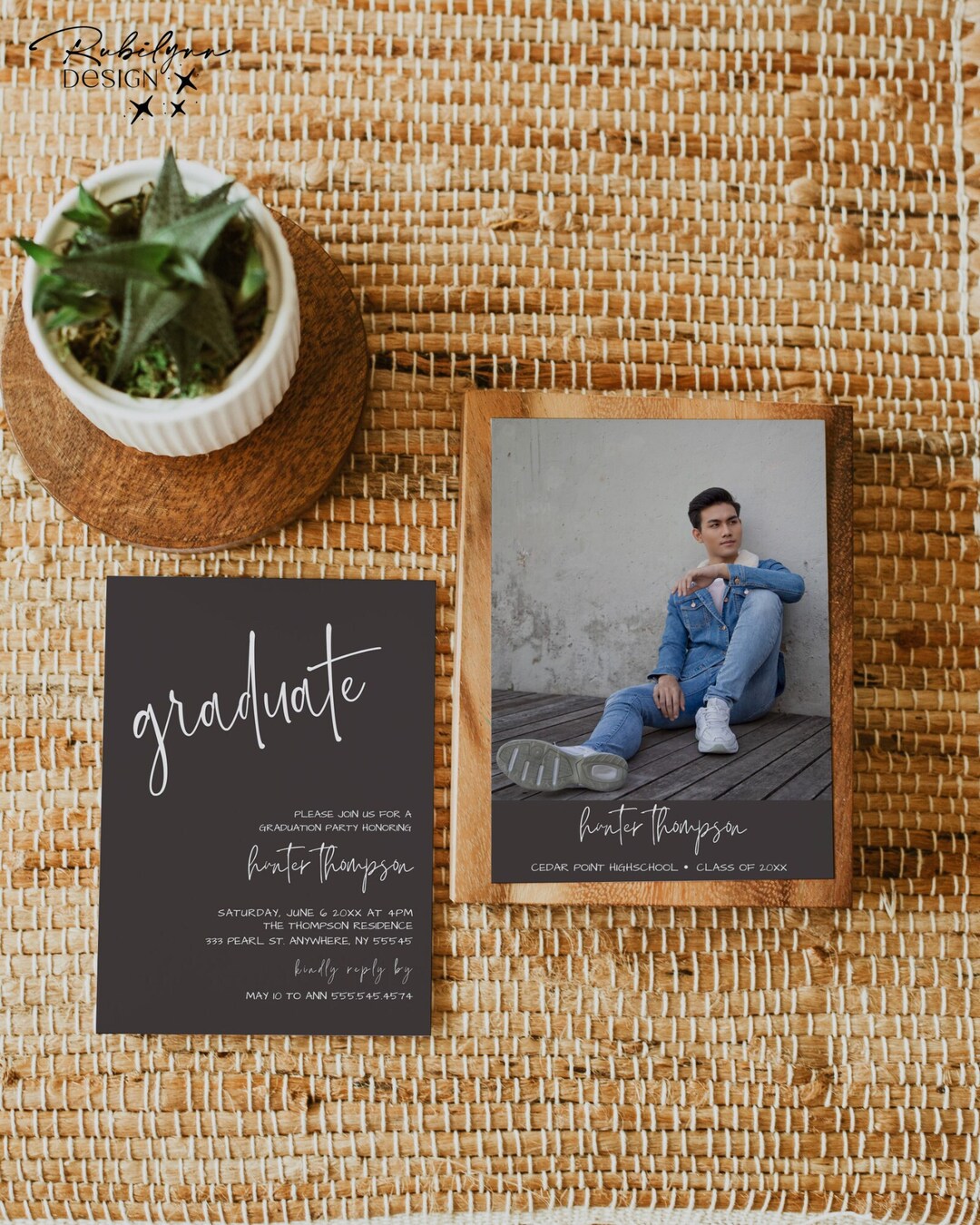 Graduation Party Invitation, Boho Graduation Photo Invite, Grey Invite ...
