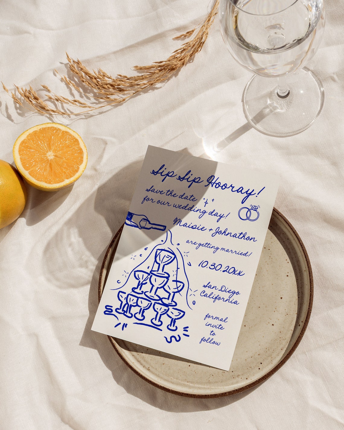 Save The Date Template Hand Drawn Parisian Champagne Tower Invitation