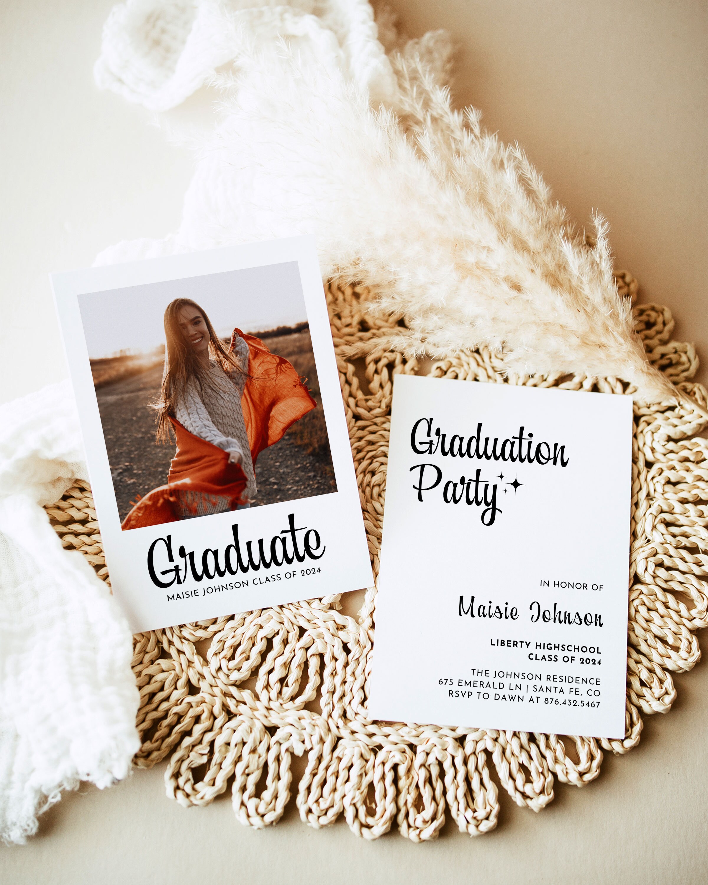 Modern Retro Graduation Party Invitation Template DIY Editable Photo ...