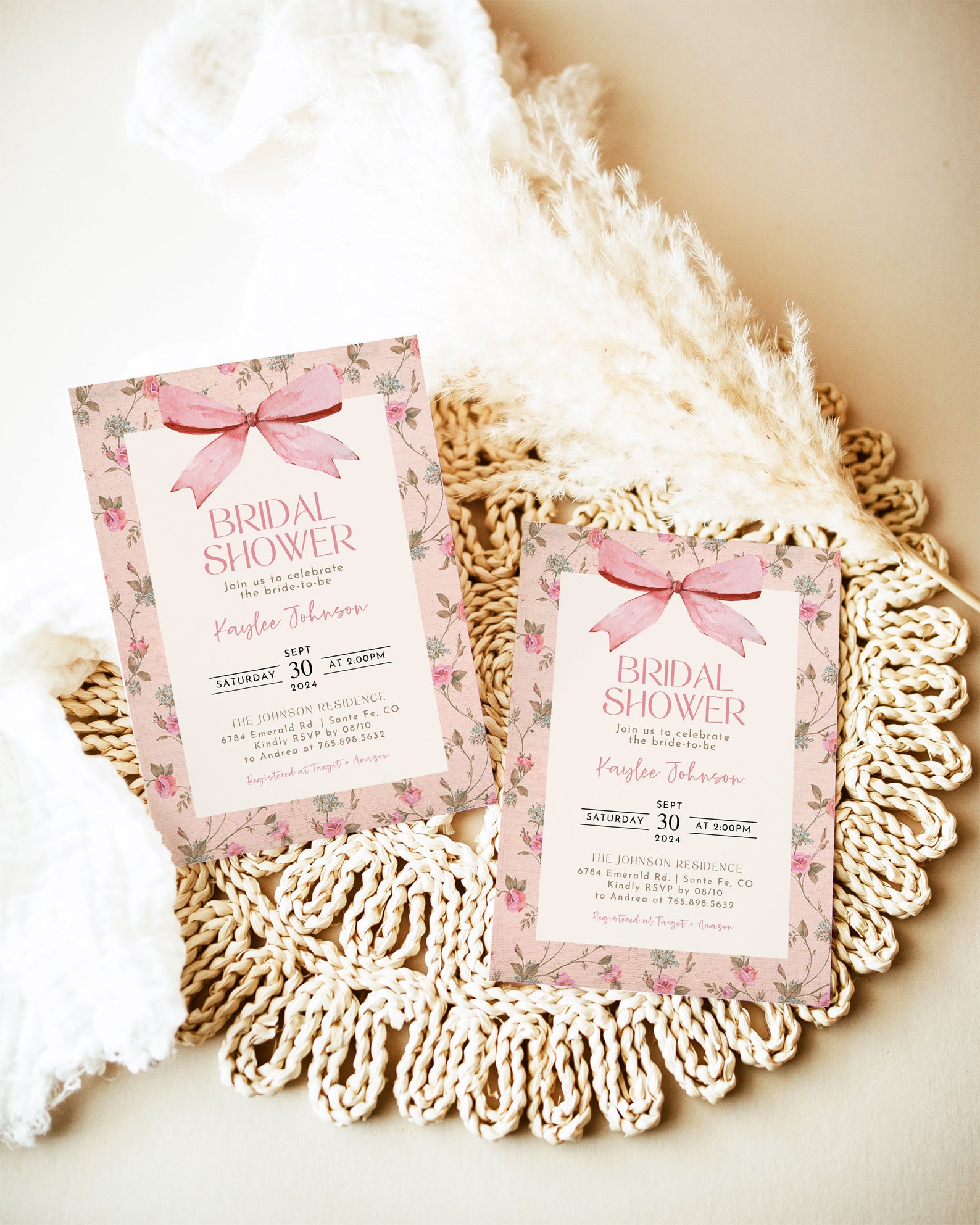 DIY Editable Coquette Shabby Chic Bridal Shower Invitation Template Set ...