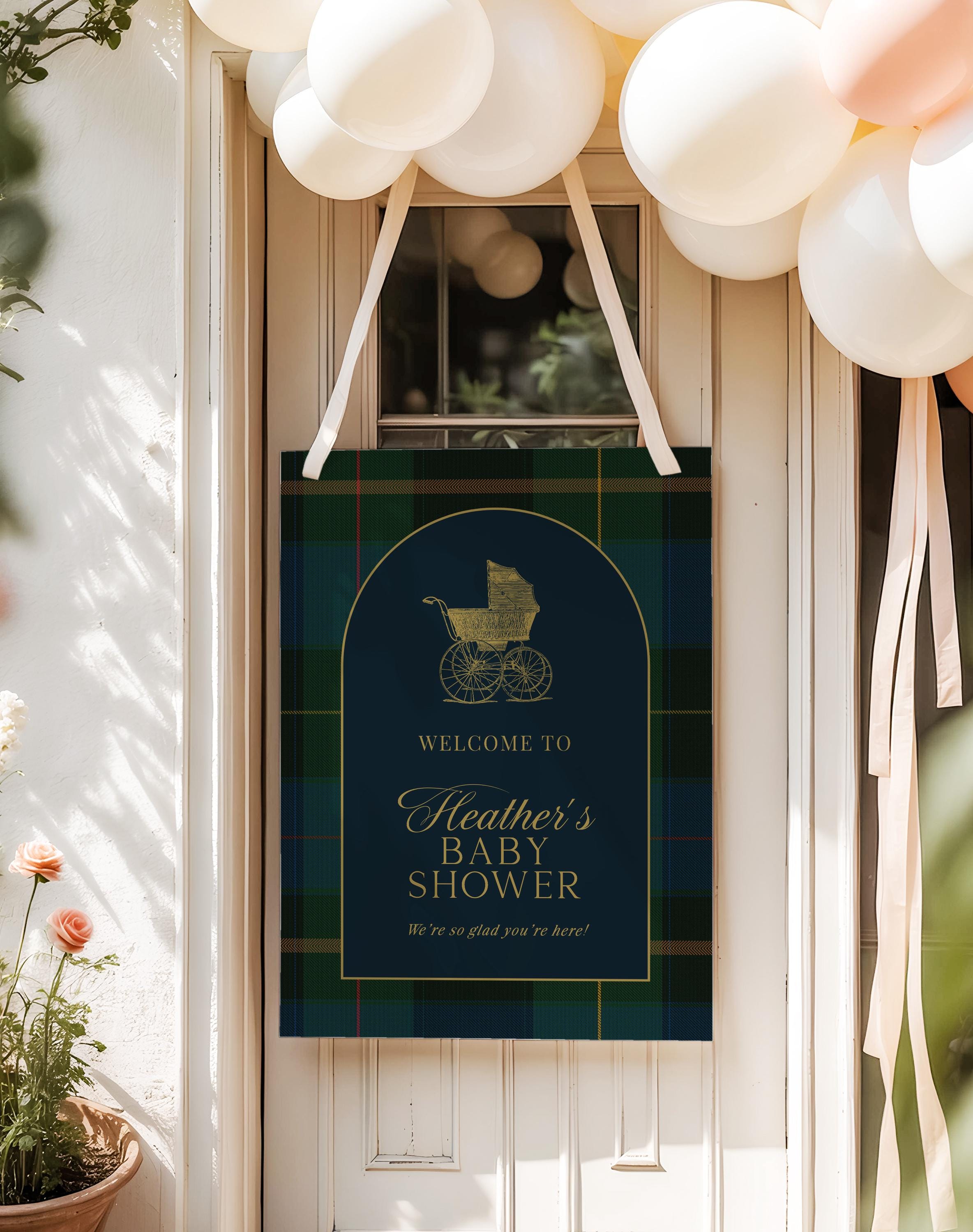 Classic Plaid Baby Shower Welcome Sign, Vintage Baby Carriage Welcome ...