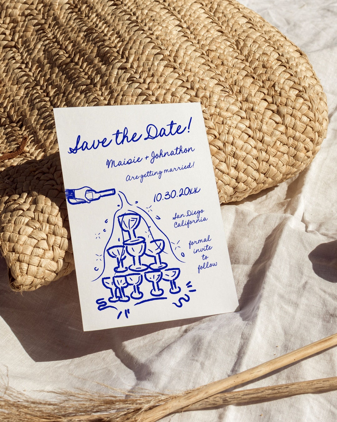 Save The Date Template Hand Drawn Parisian Champagne Tower Invitation