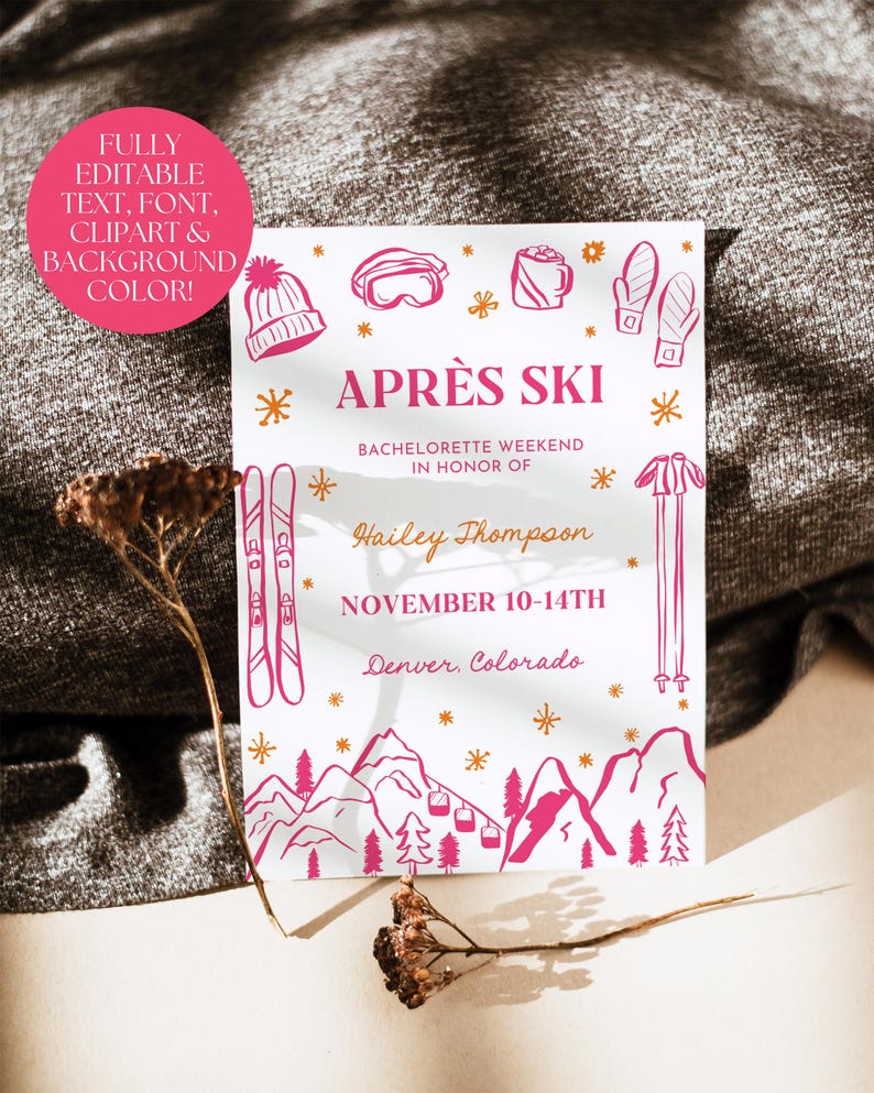 Après Ski Bachelorette Weekend Invitation Itinerary Template, DIY ...