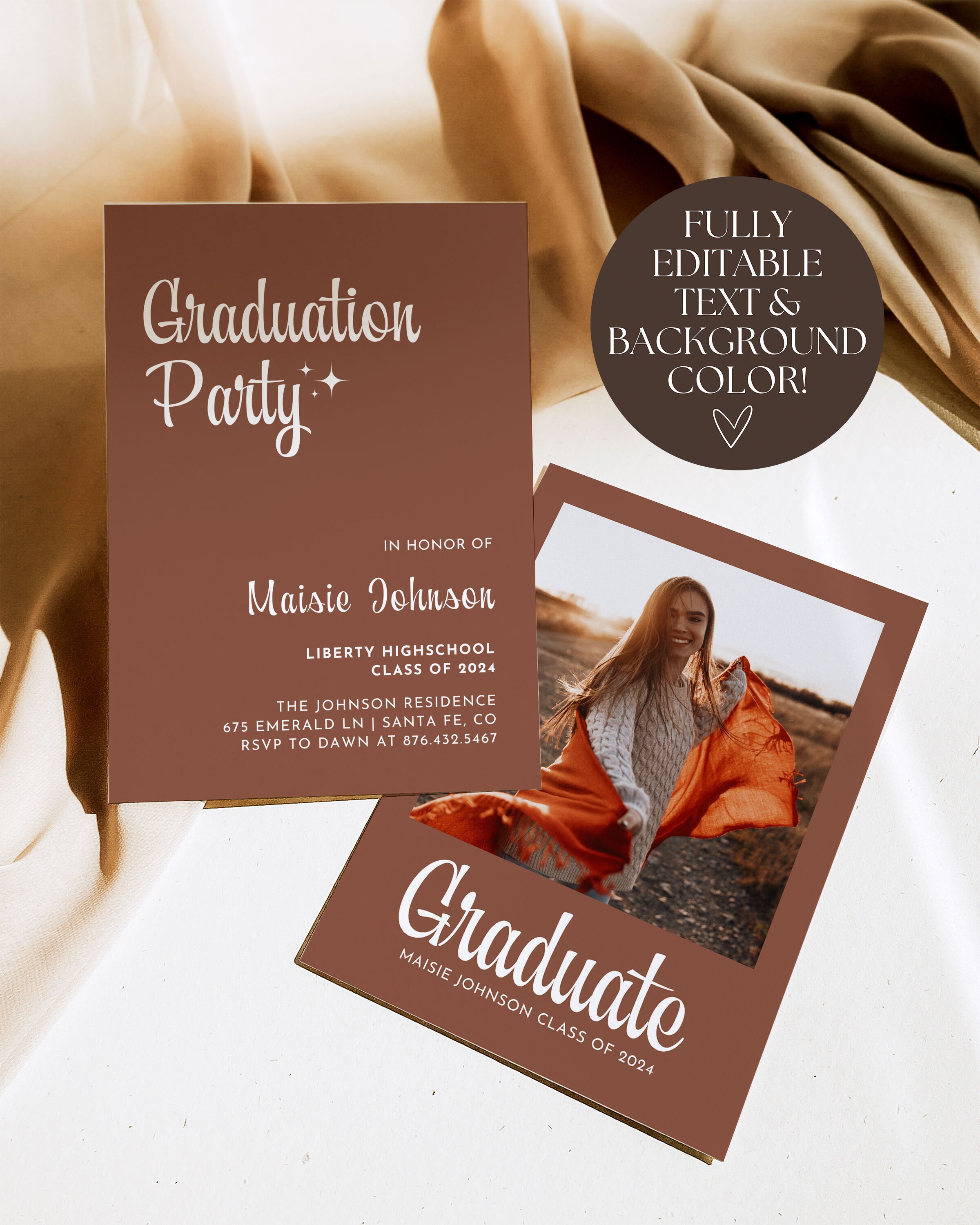 Modern Retro Graduation Party Invitation Template DIY Editable Photo ...