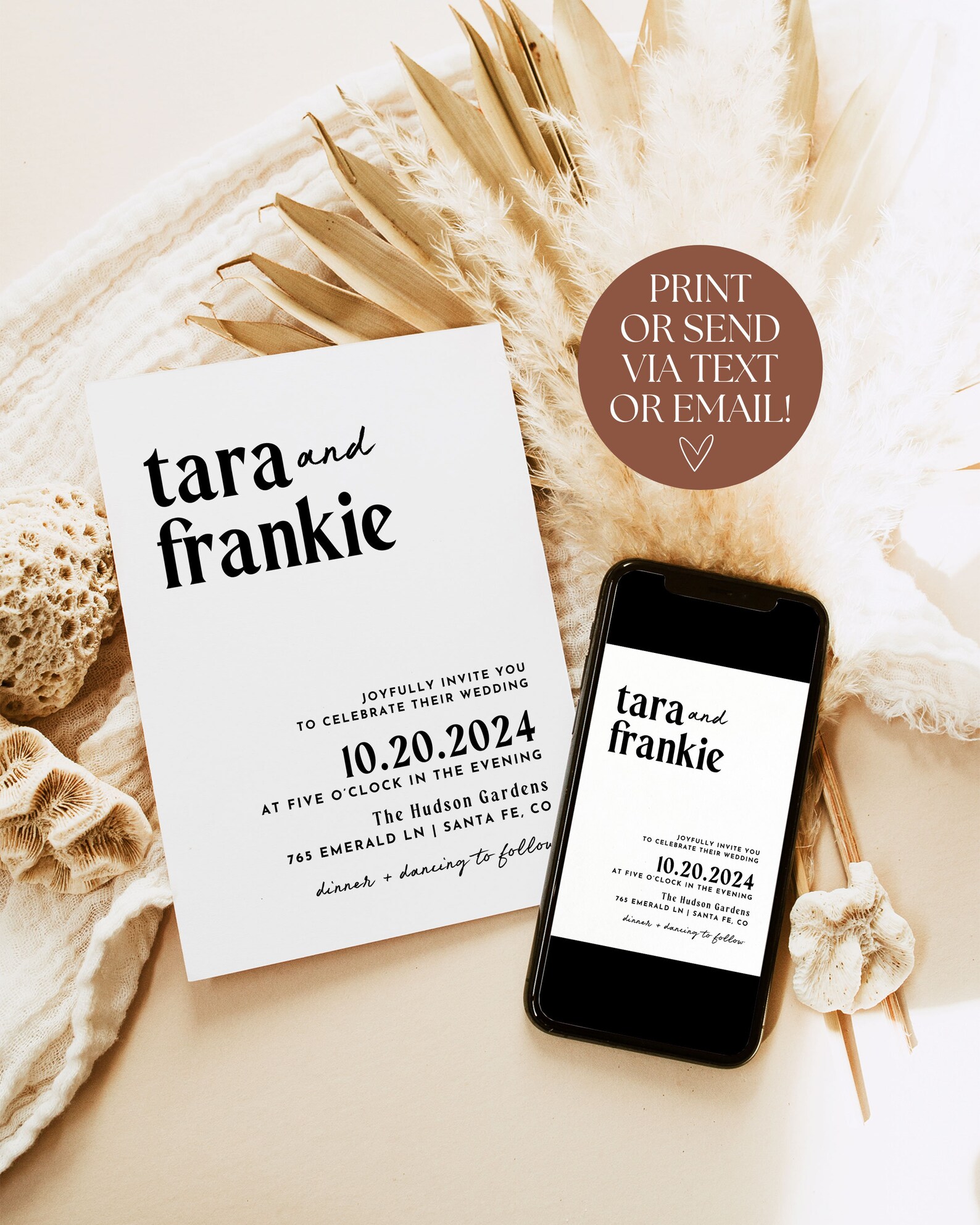 Modern Retro Wedding Invitation Template, DIY Editable Minimalist Photo ...