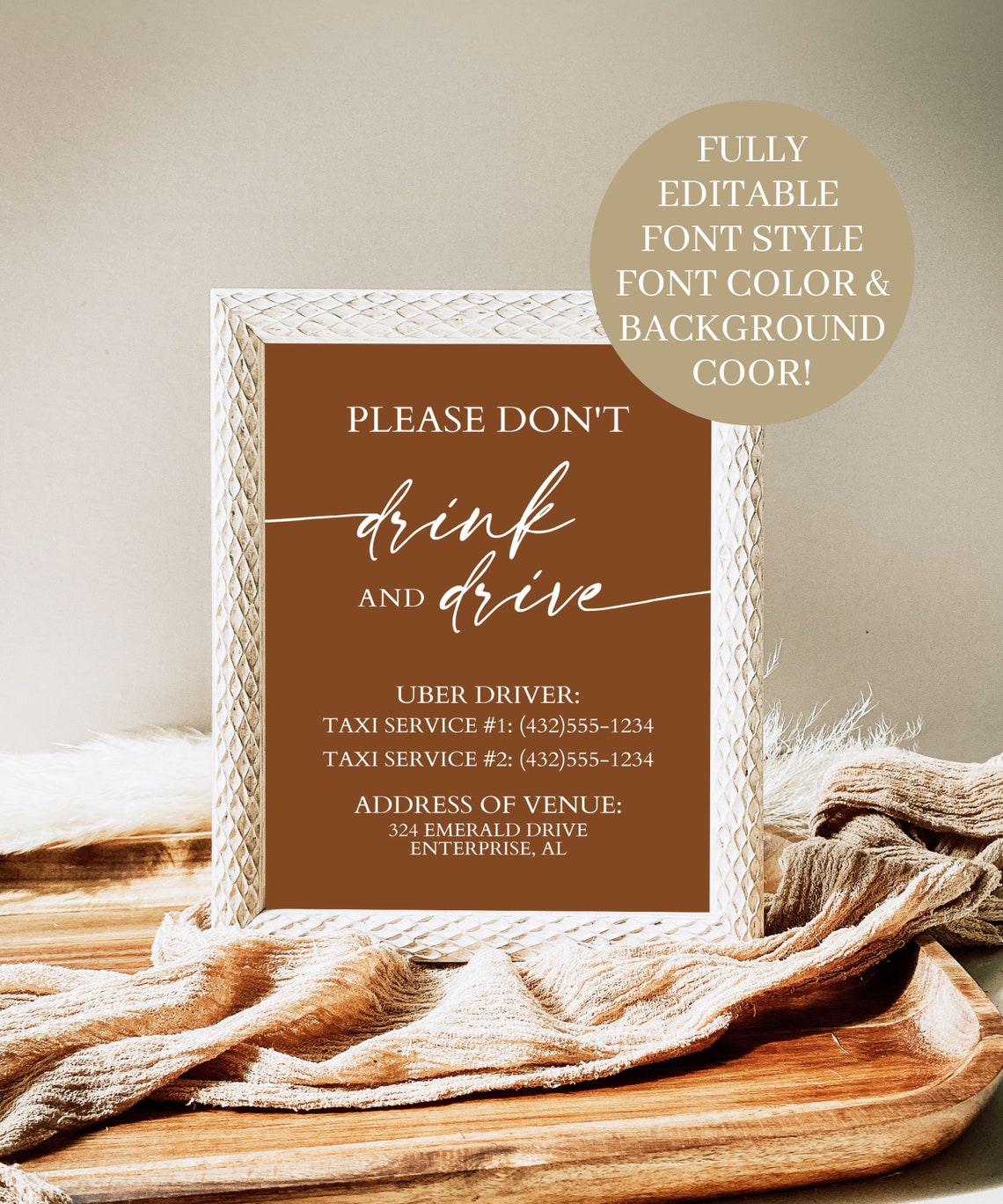 Please Don't Drink and Drive Event Sign, DIY Printable Uber Wedding Sign, Editable Customizable ...