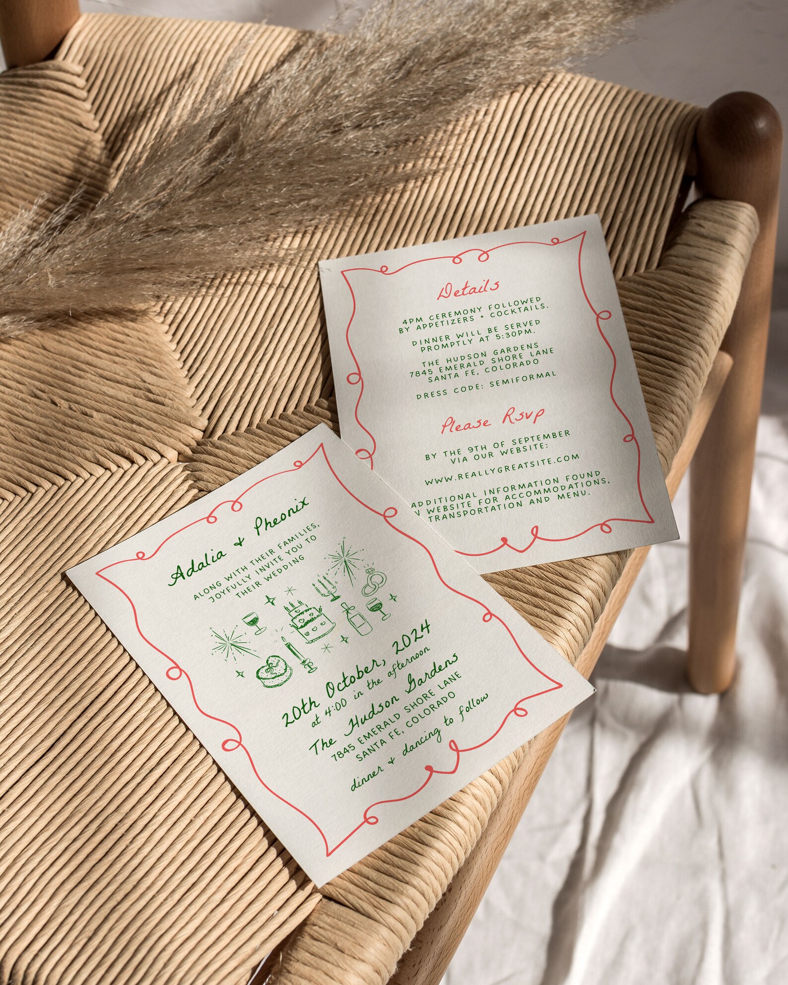 Hand Drawn Wedding Invitation Template, Whimsical Double Sided Invites ...