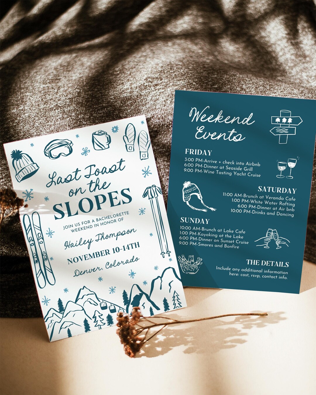 Last Toast on the Slopes Bachelorette Weekend Invitation Itinerary ...