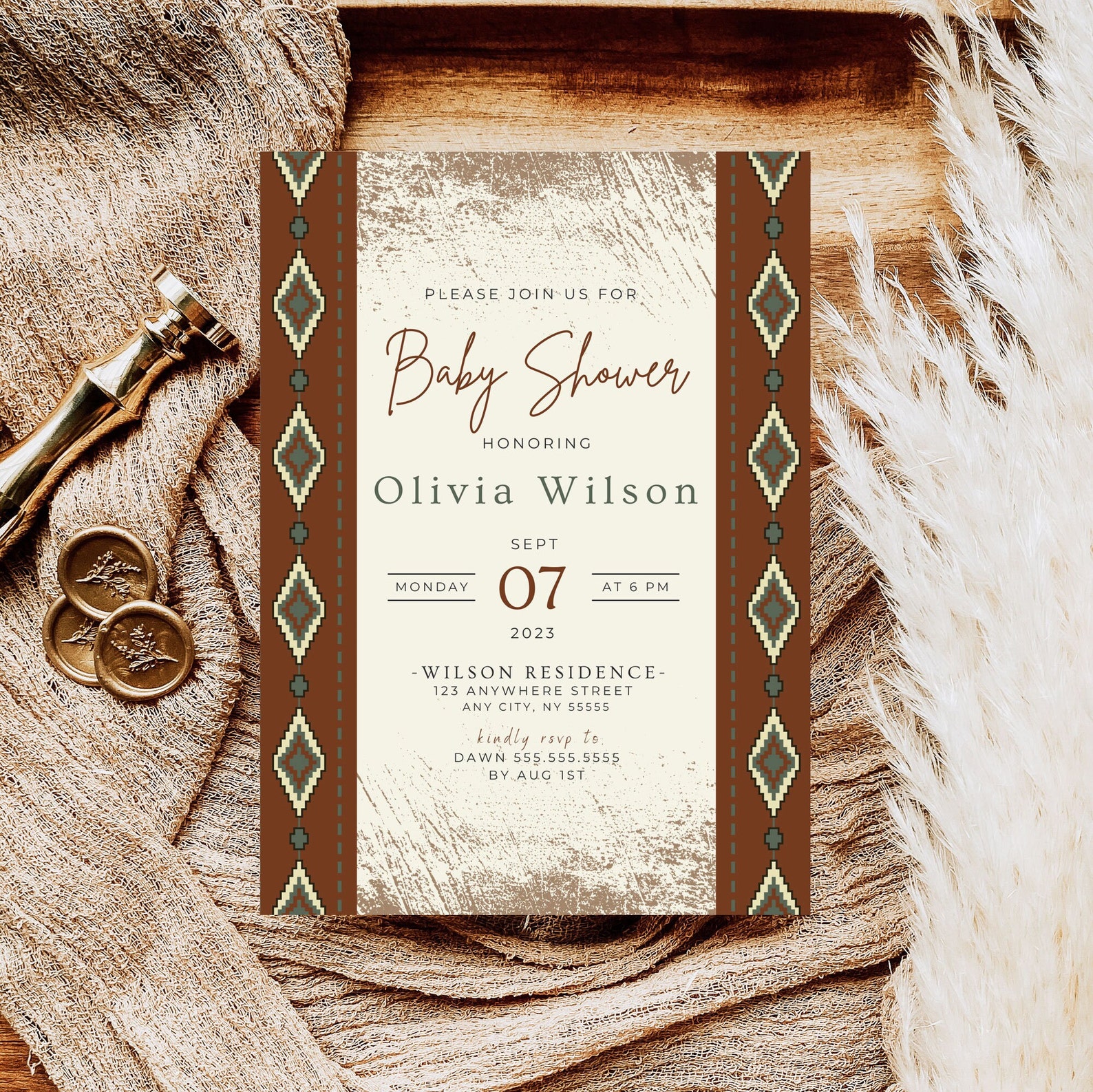 Aztec Western Baby Shower Invitation Terracotta Aztec - Etsy