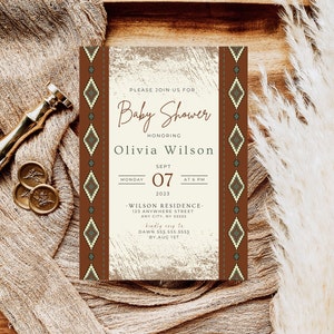 Aztec Western Baby Shower Invitation Terracotta Aztec - Etsy