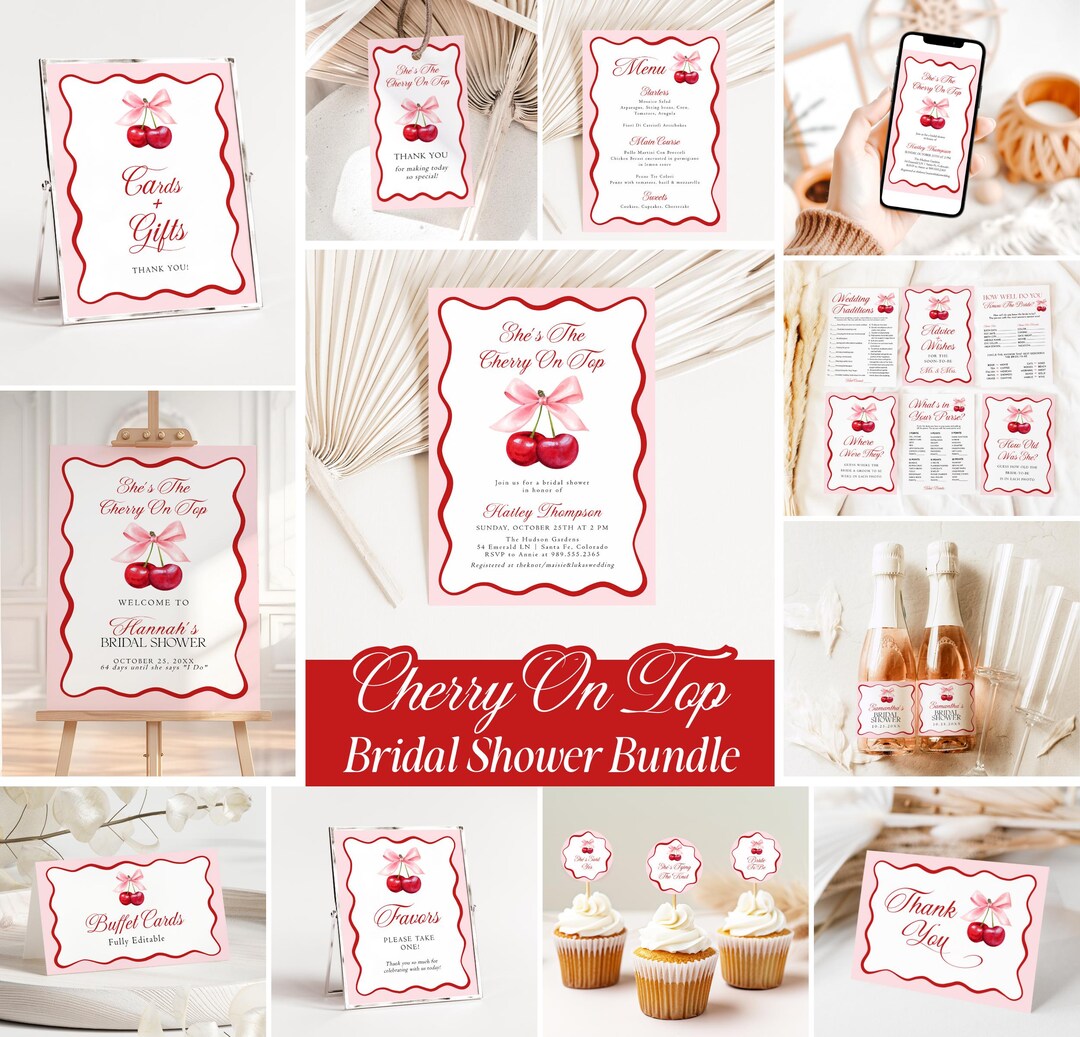 Cherry on Top Bridal Shower Invitation Bundle, Cherry Sweet Wedding ...