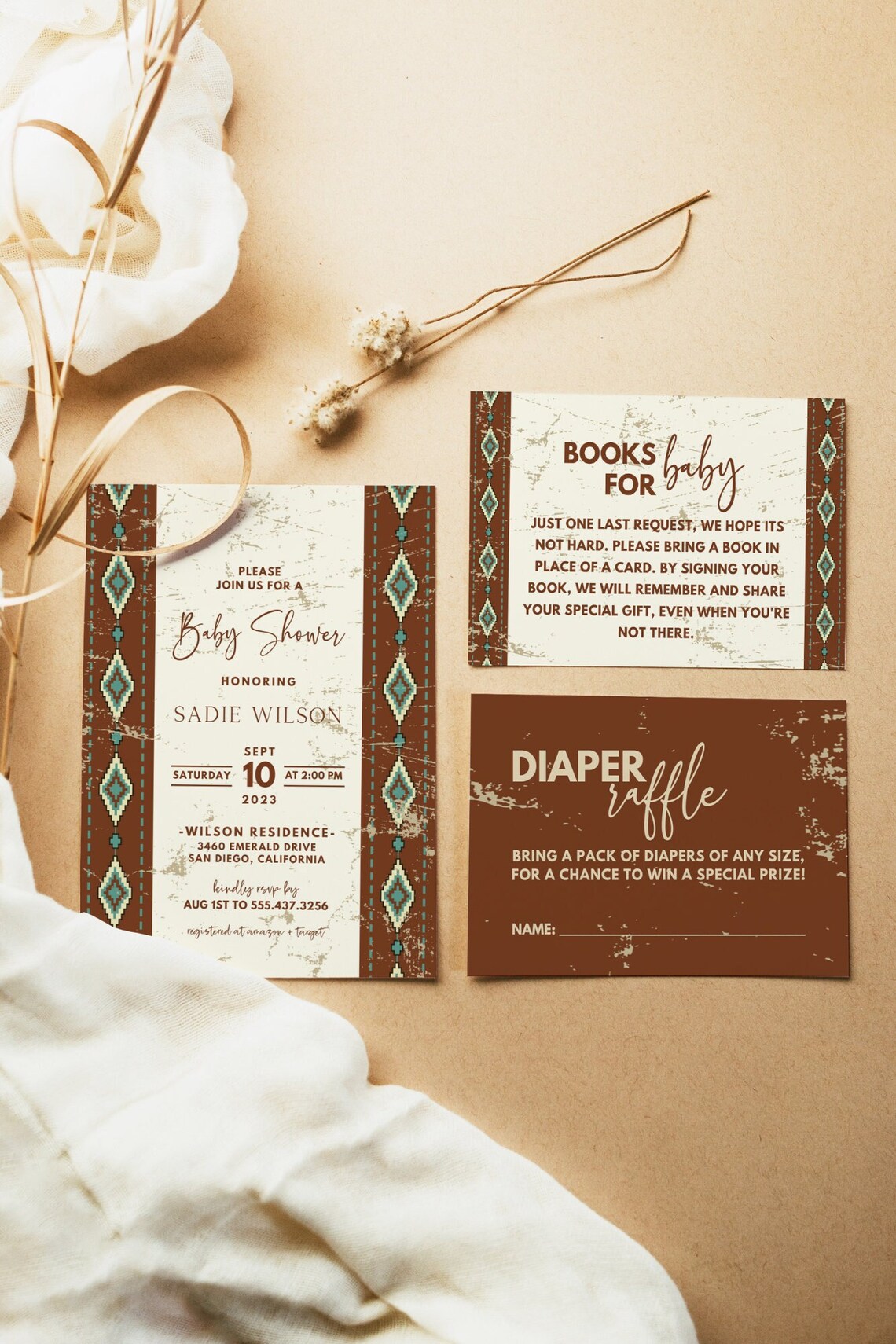 Aztec Western Baby Shower Invitation, Terracotta Aztec Invitations ...